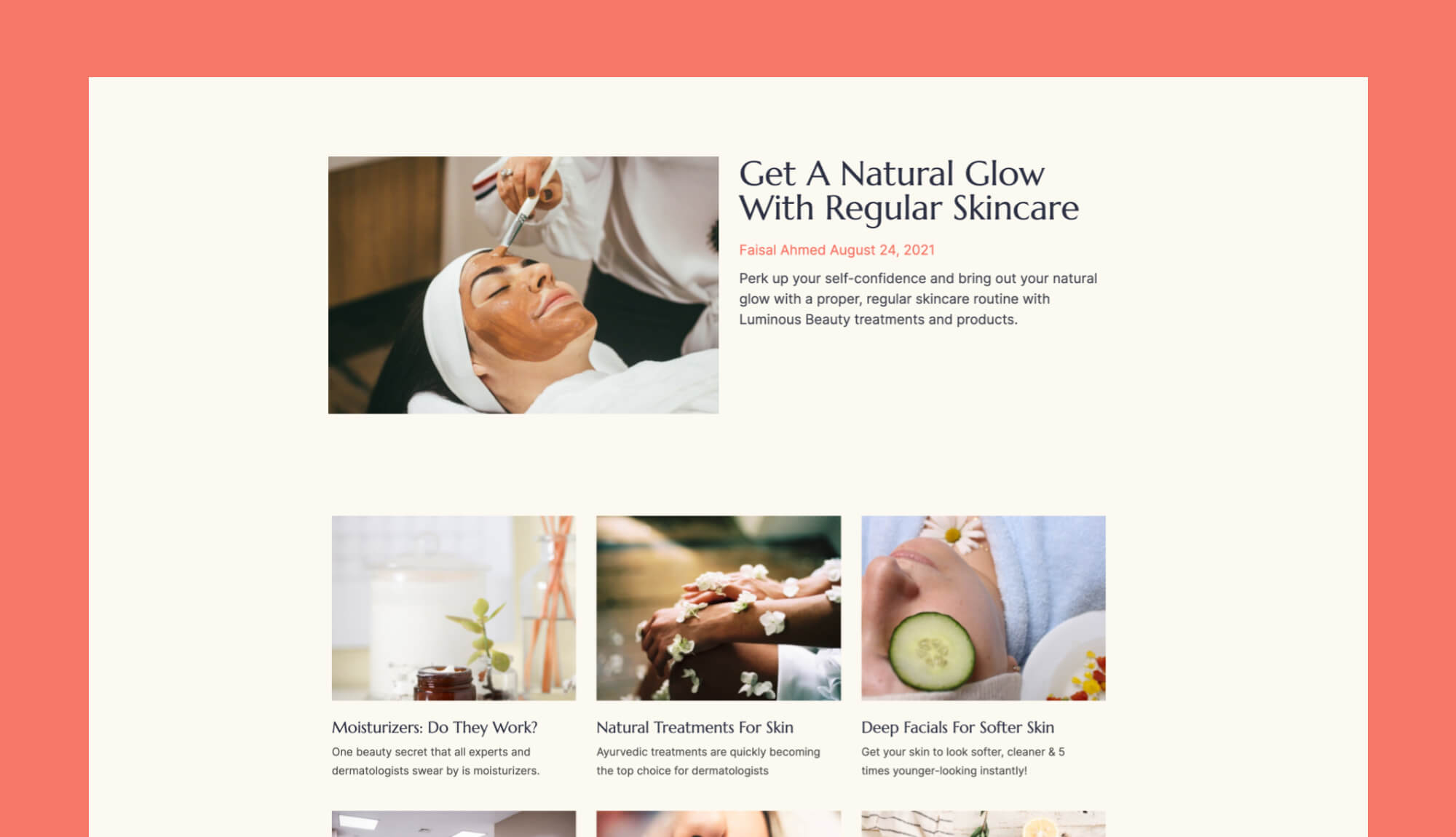 Luminous Beauty - Skin Care Website Template Blog Section | Templately