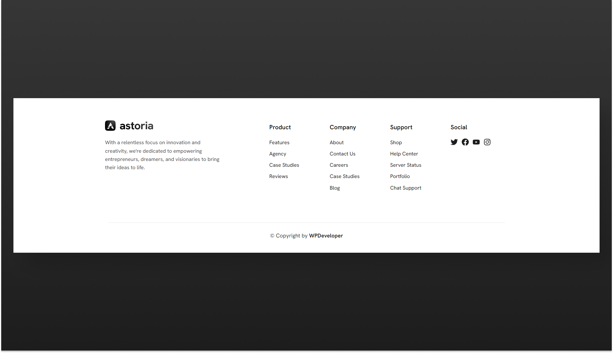 Astoria - Multipurpose Website Template for Elementor Portfolio Footer ...