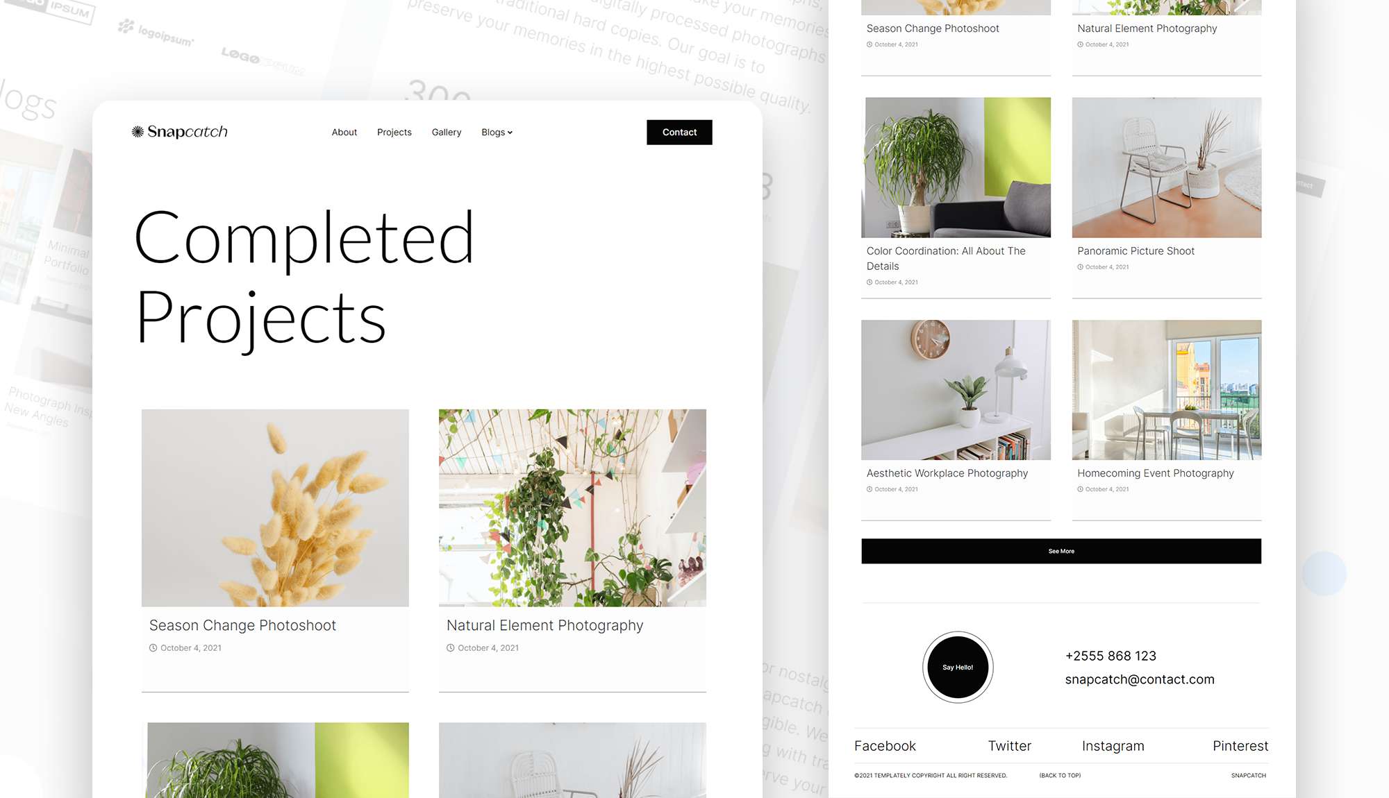 Snapcatch - Minimal Photography Website Projects Page | Templately