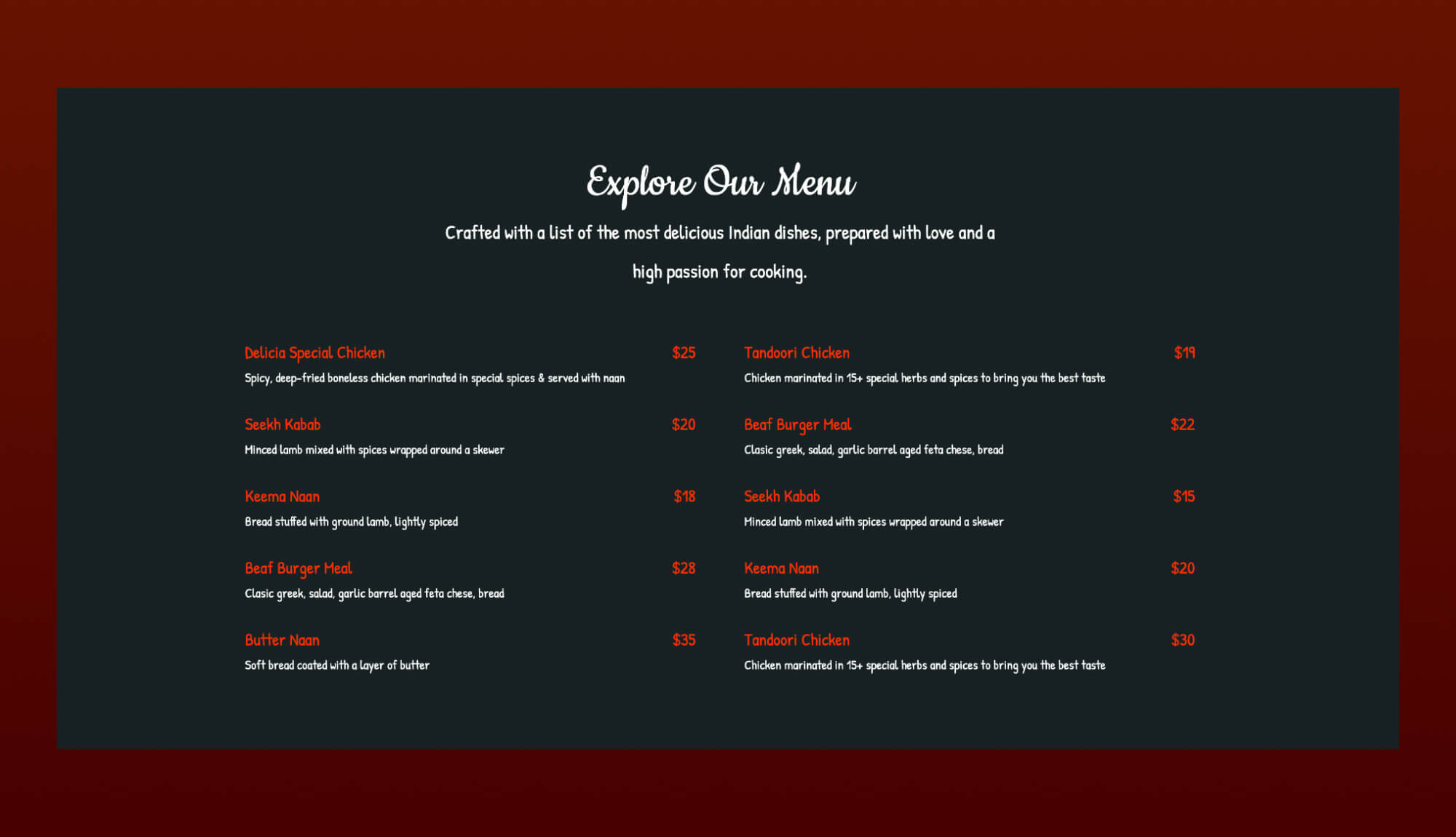 Desilicious - Indian Restaurant Template For Elementor Menu List ...