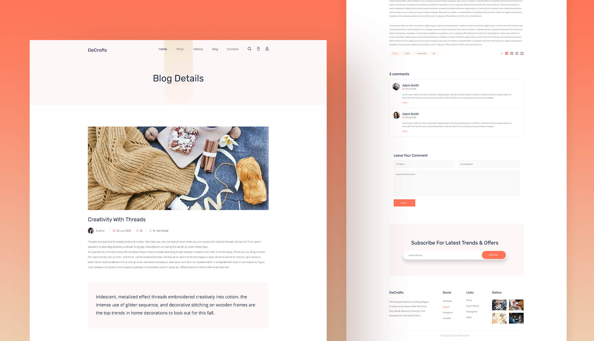 EleCrafts - Craft Store Website Template Single Post Page | Templately