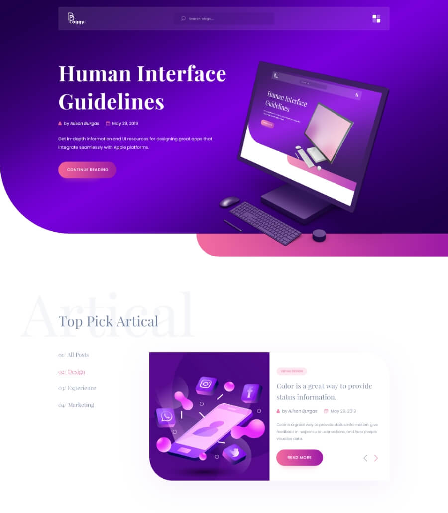 BlogDrip Colorful Blog Template Homepage | Templately