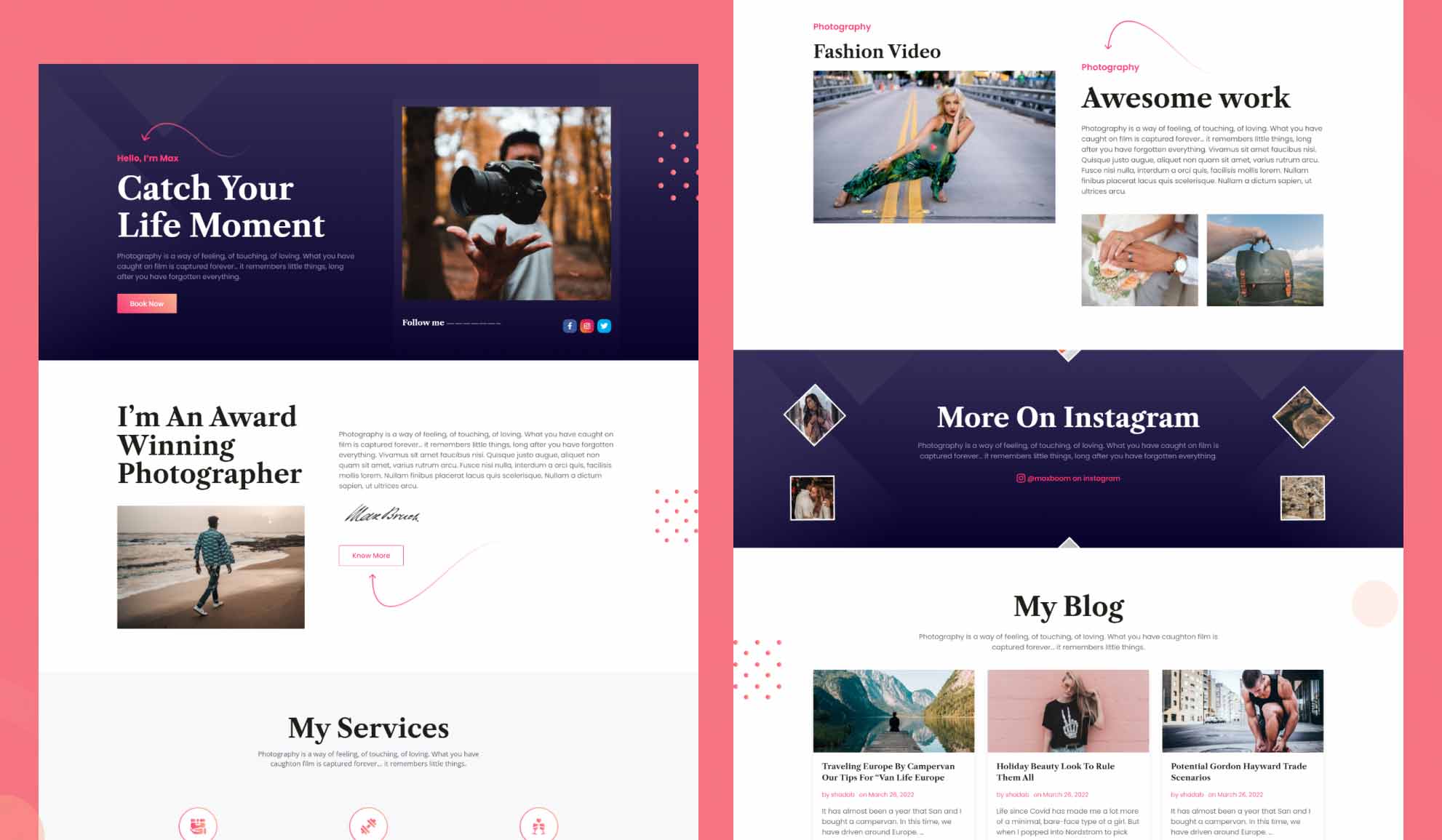 Max Boom - Photography Website Template For Gutenberg Home Page ...