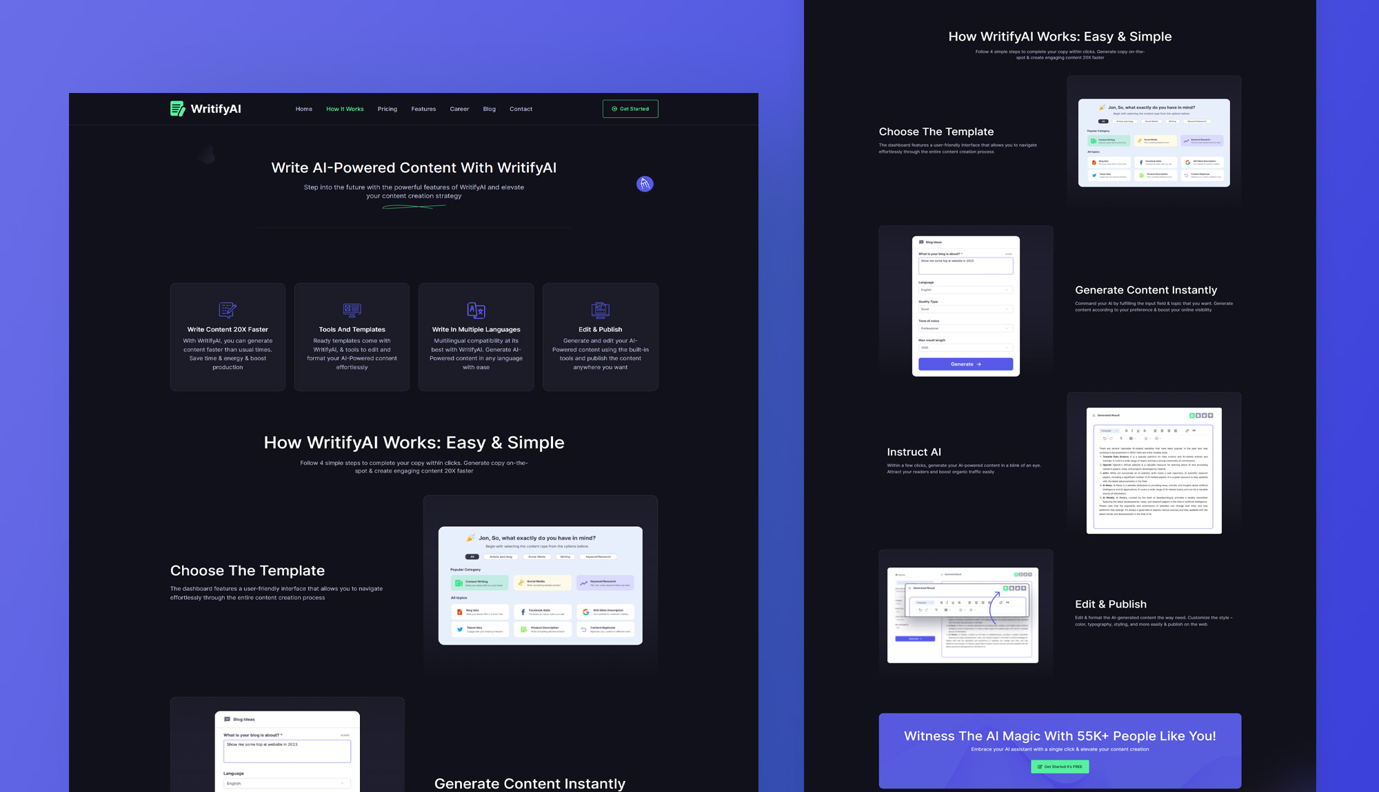 WritifyAI - Gutenberg Website Template For Content AI How It Works Page | Templately