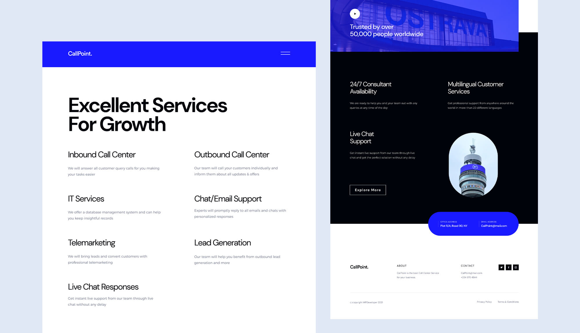CallPoint - Call Center Website Template Services Page | Templately