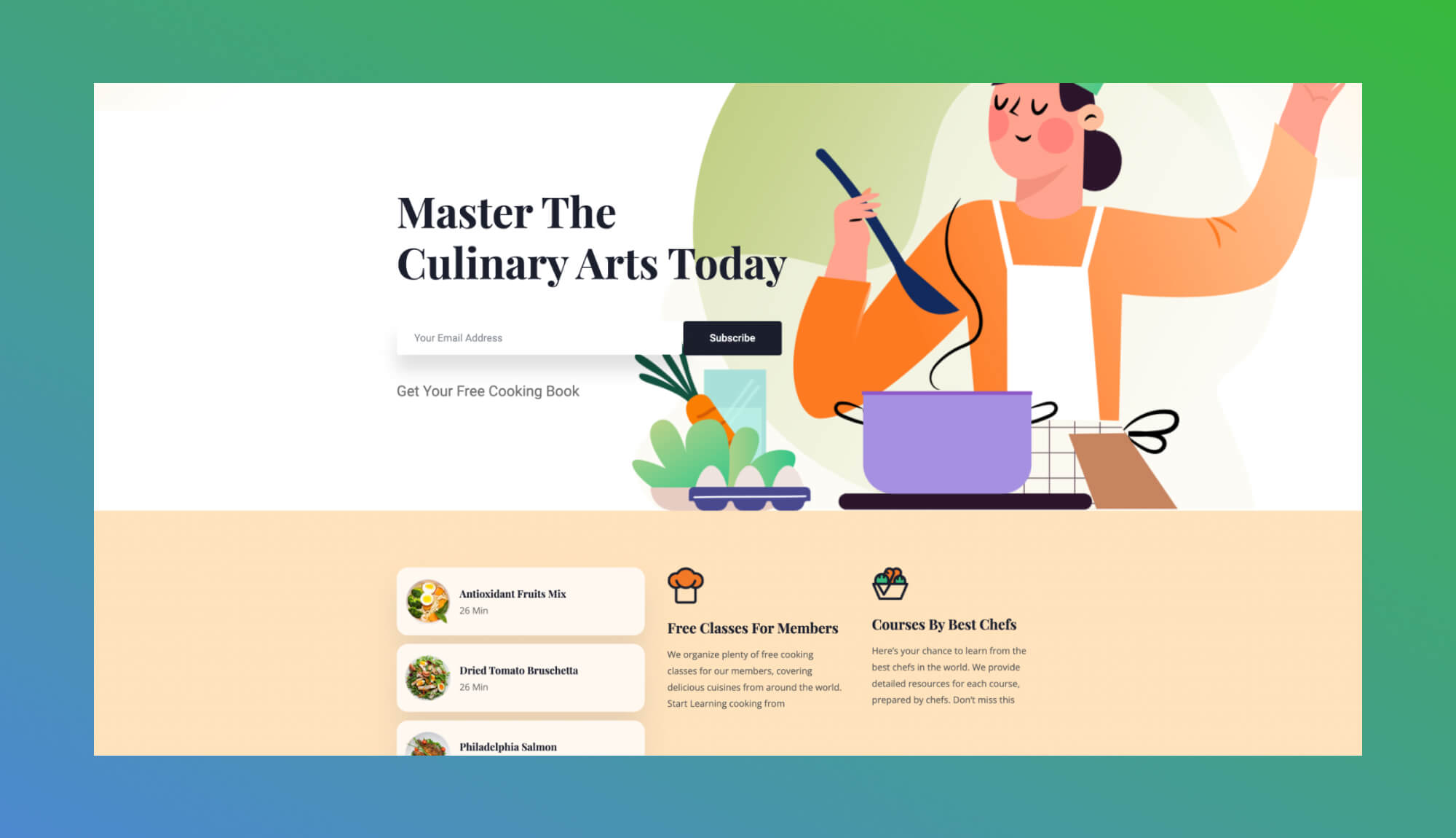 Bitesize - Cooking Class Site Template Gutenberg Hero Section | Templately