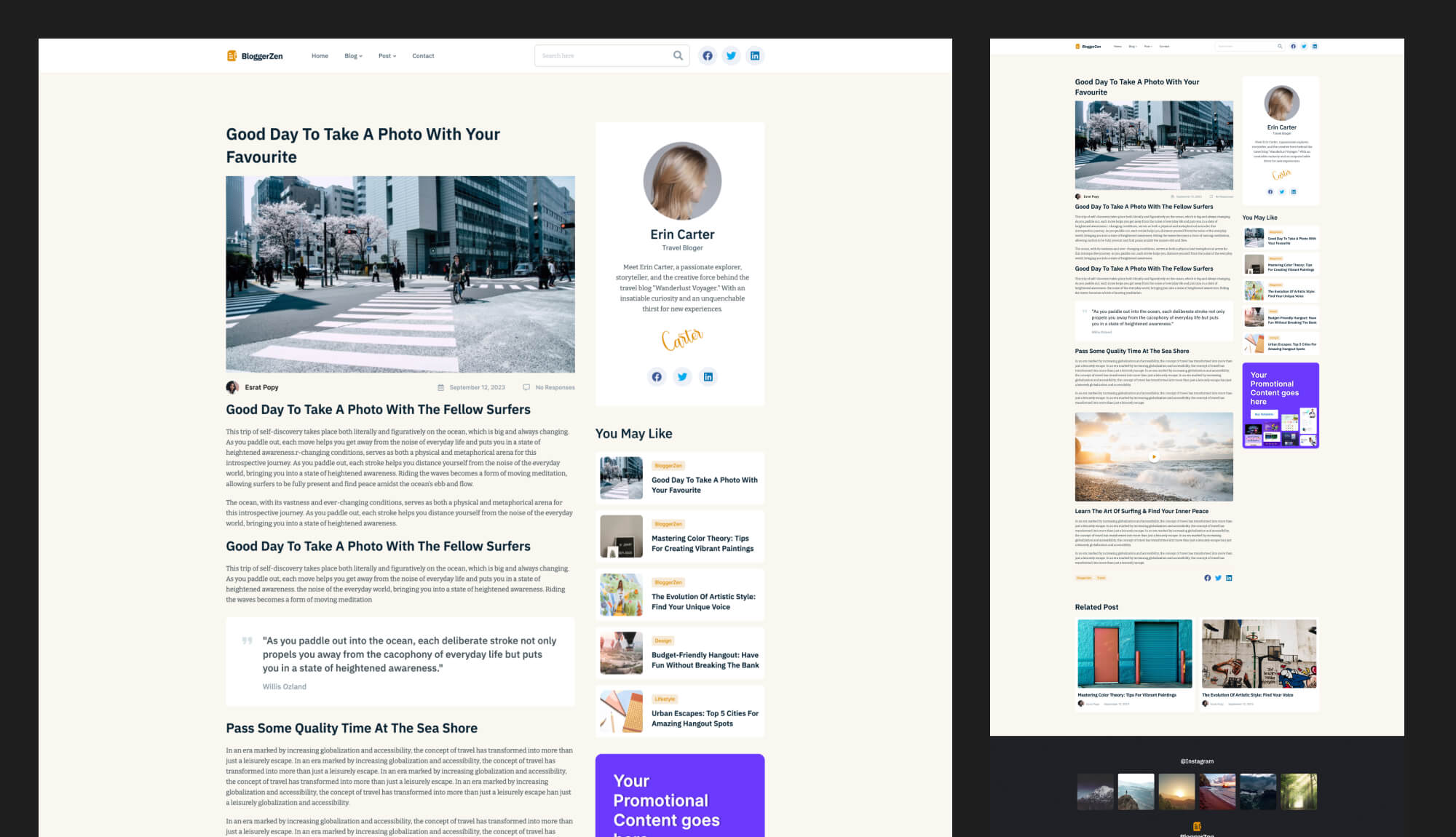 BloggerZen - Blogging Website Template For Elementor Blog Details Page With Sidebar | Templately