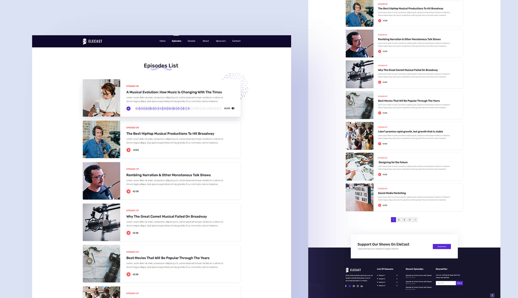 EleCast Episode List Page | Templately