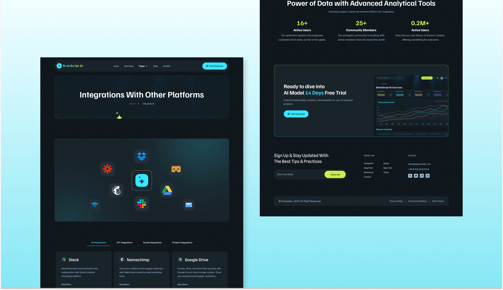 BrainScript AI – Multipurpose AI SaaS Website Template Integrations Page | Templately