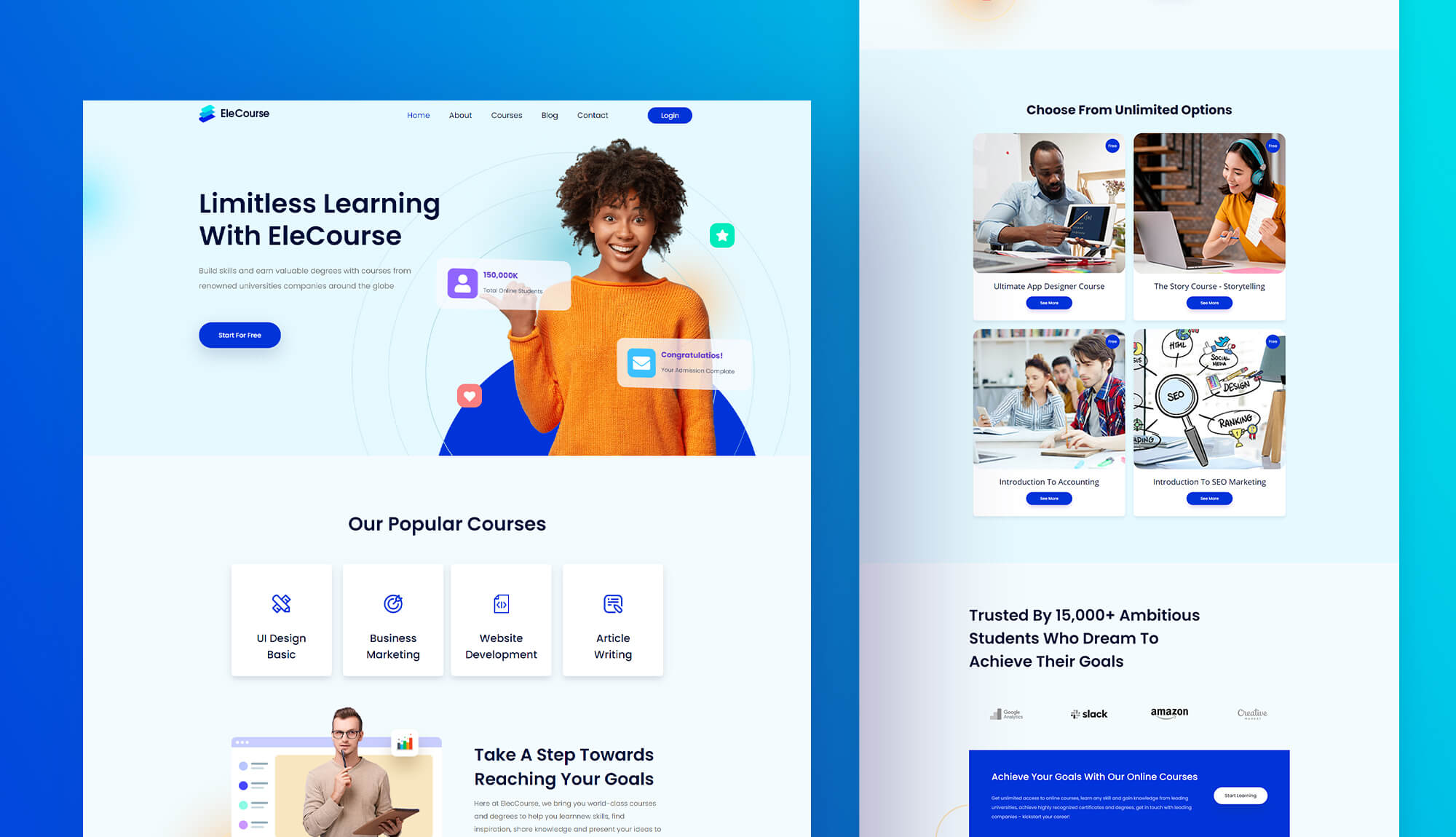 EleCourse - Online Course Website Template Home Page | Templately