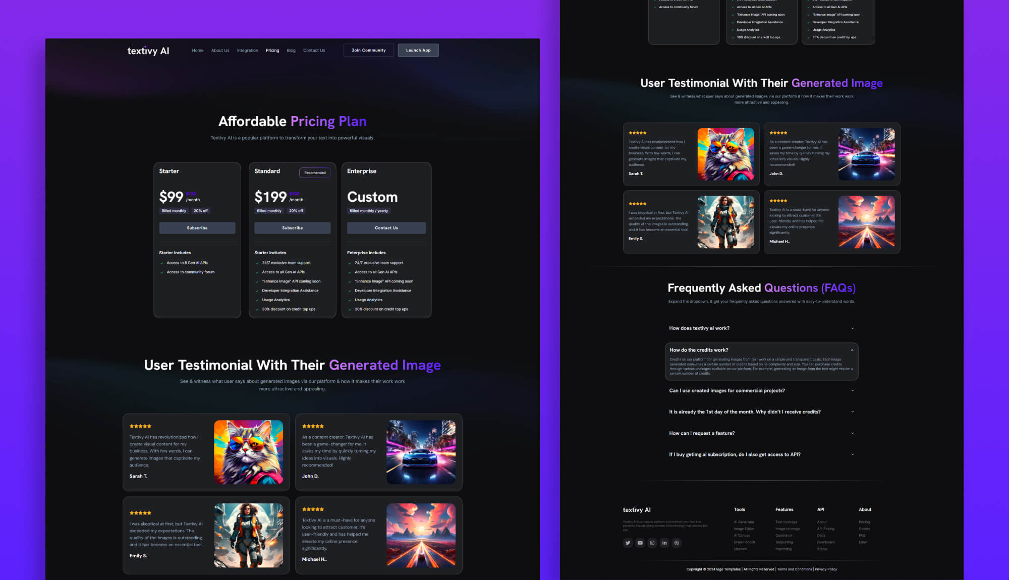 Textivy AI - AI SaaS Template for Gutenberg Pricing Page | Templately