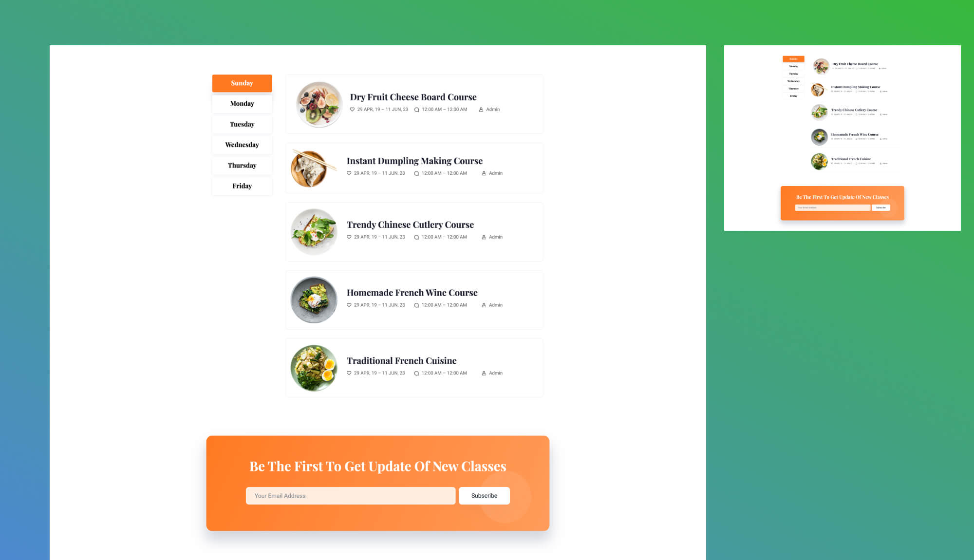 Bitesize - Cooking Class Site Template Gutenberg Schedule Page | Templately