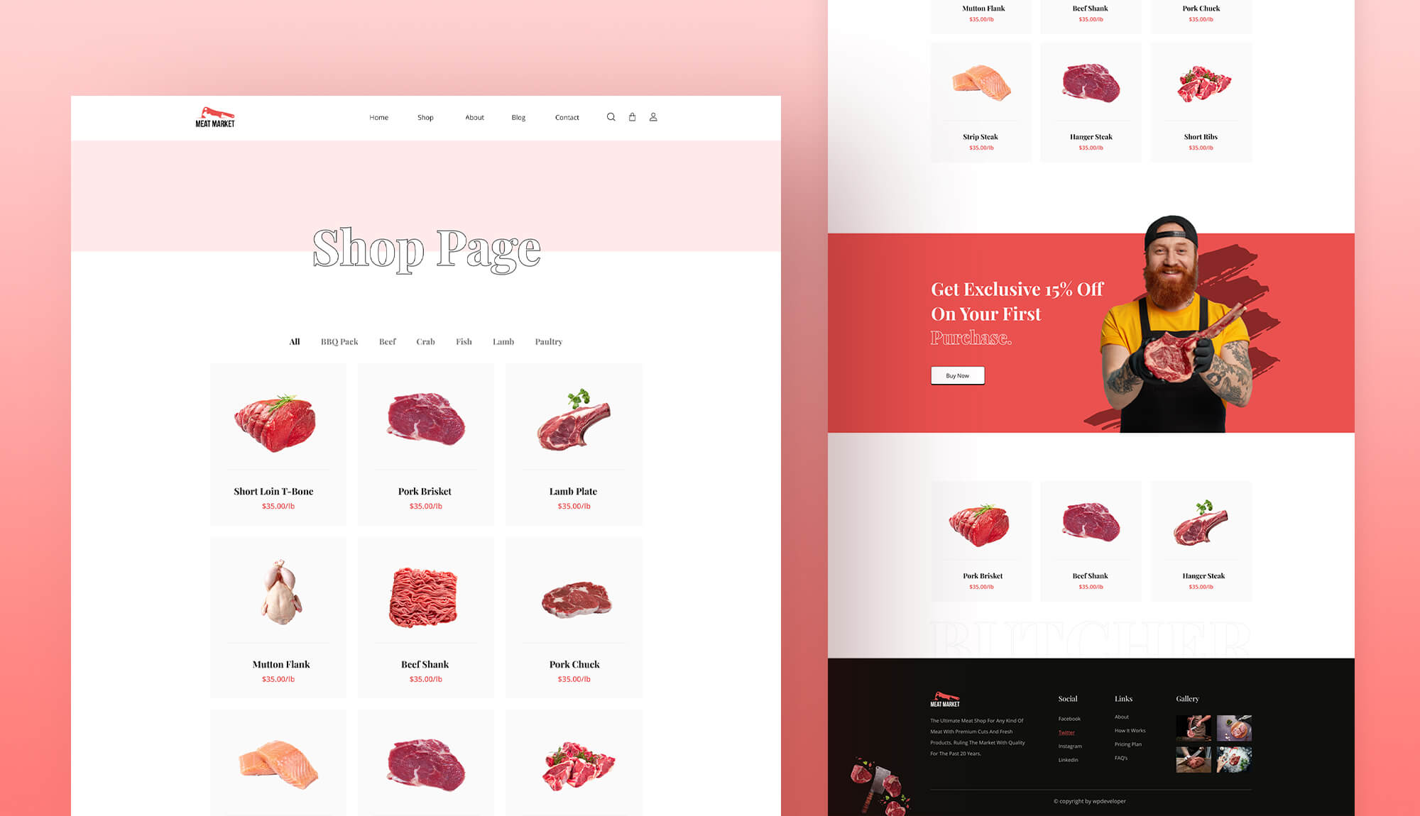 Meat Market - Butcher Shop Website Template Shop Page | Templately