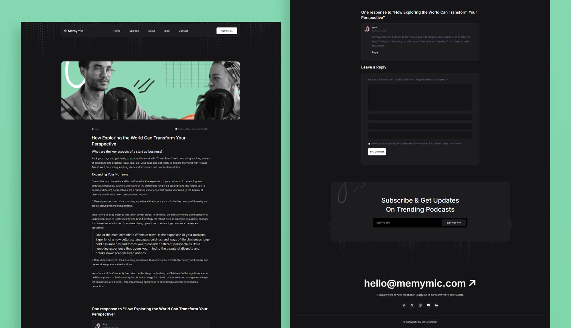 Memymic – Podcast Website Template for Gutenberg Blog Details Page ...
