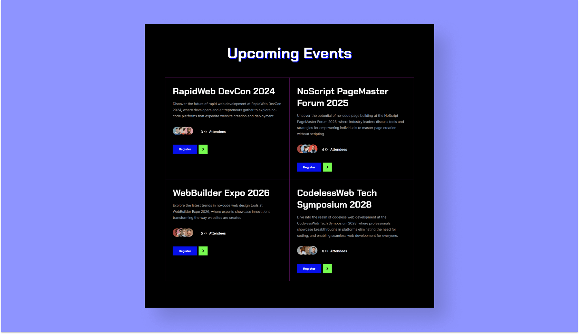 NooCodeHub - No Code Community Website Template Upcoming Event Section ...