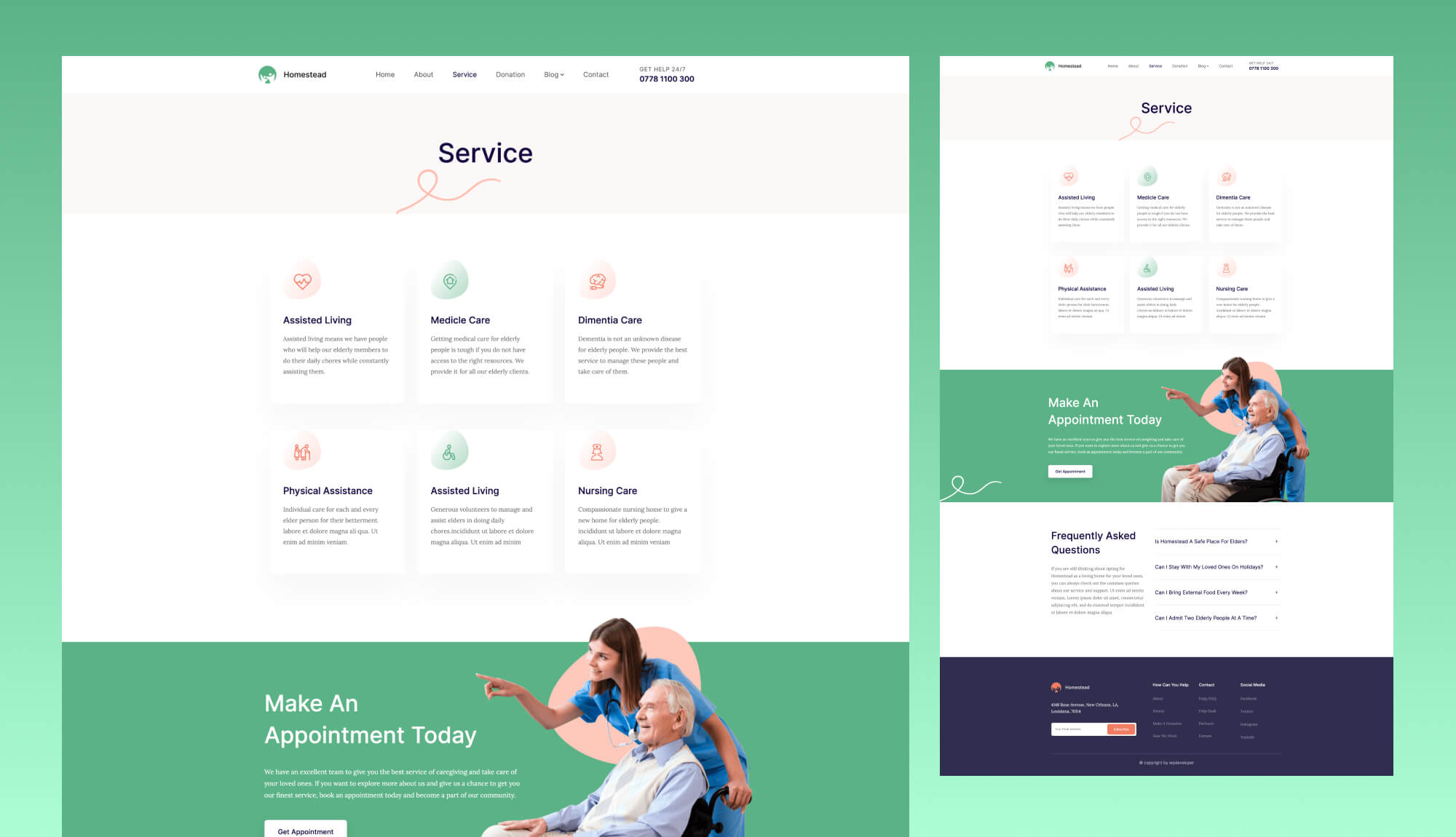 Homestead - Senior Care Service Website Template Service Page | Templately