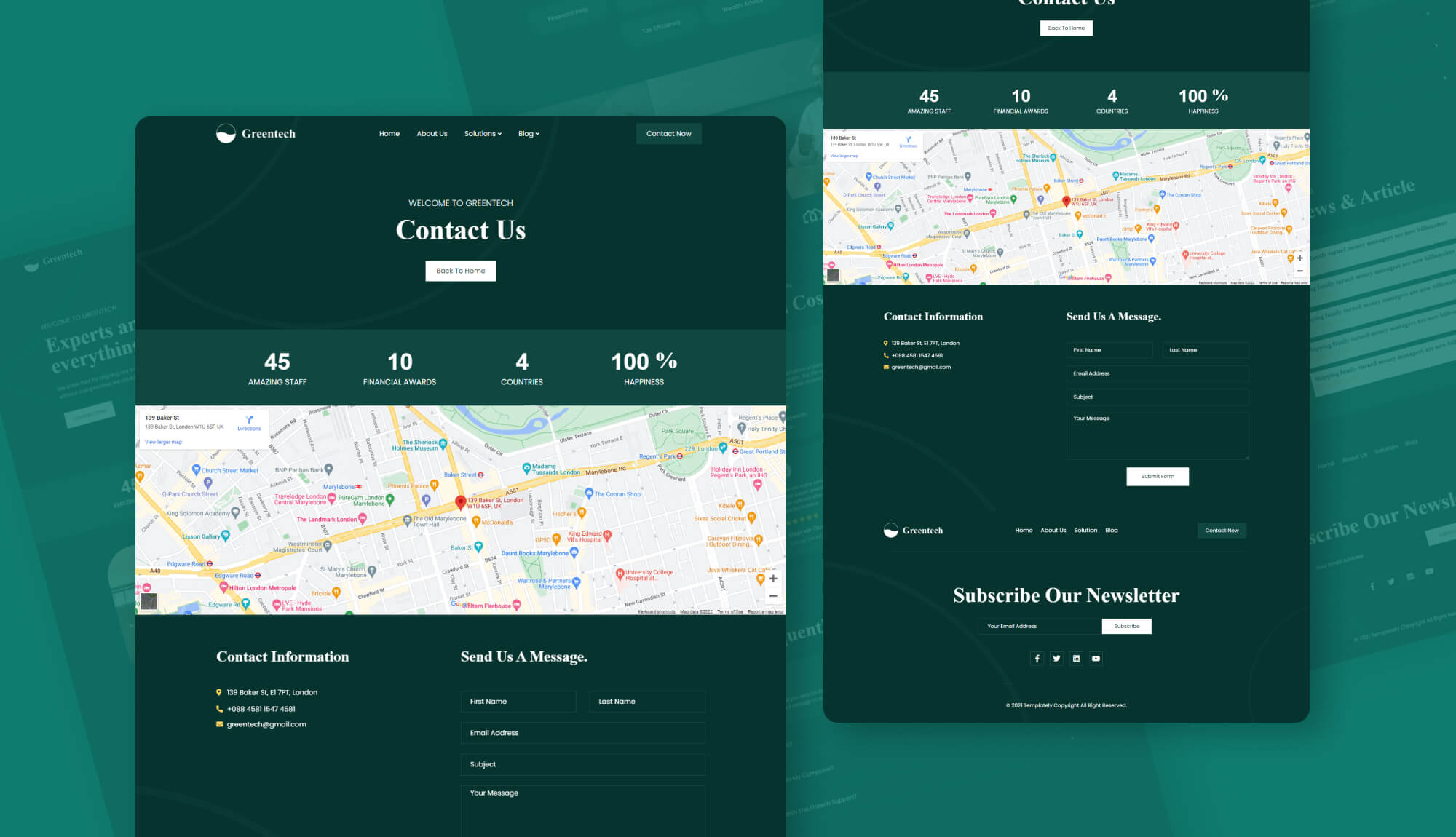 Greentech - Fintech Startup Website Template Contact Page | Templately