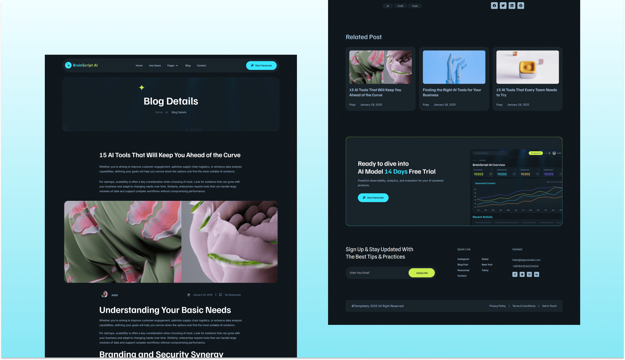 BrainScript AI – Multipurpose AI SaaS Website Template Blog Details Page | Templately