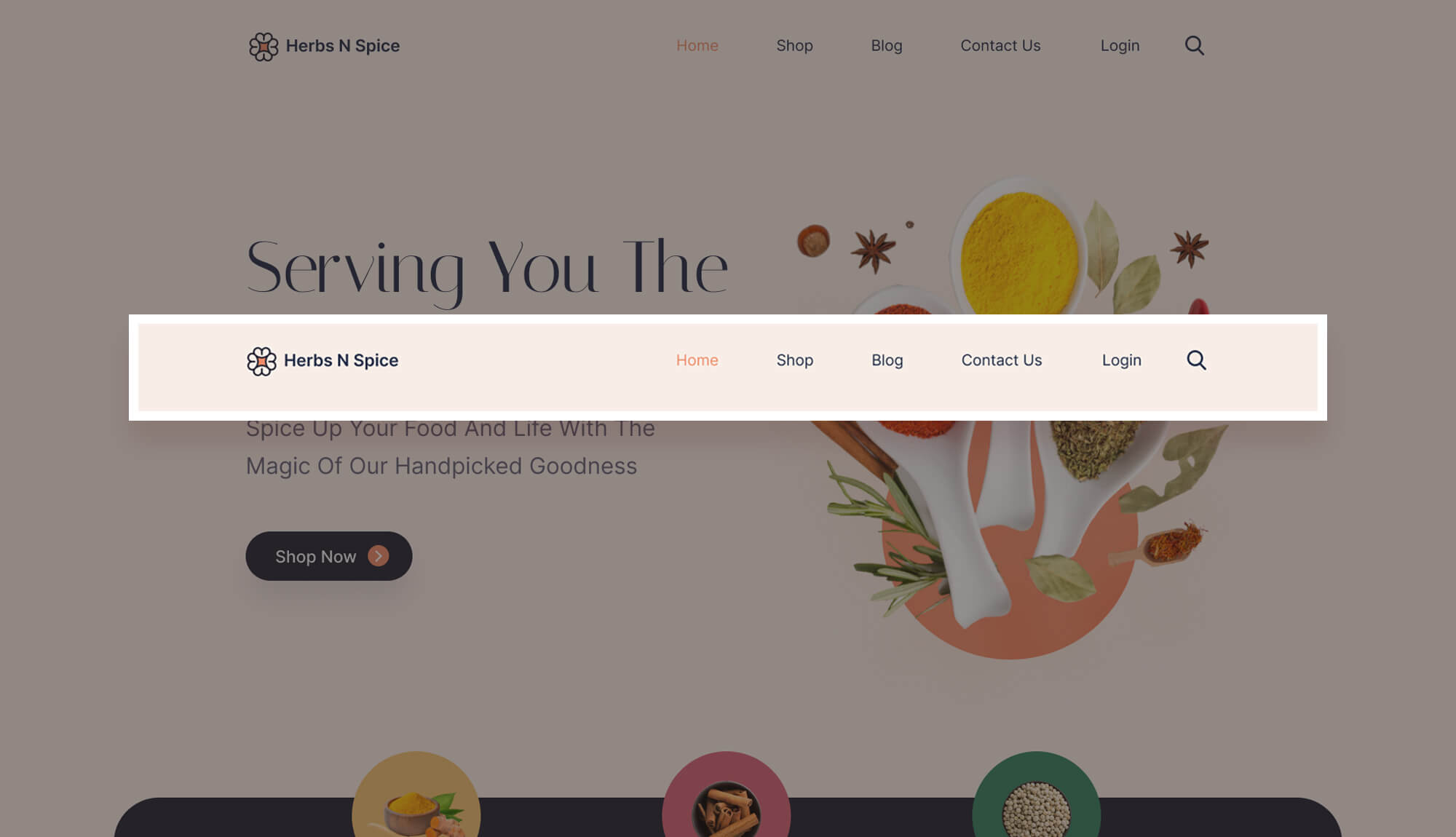 Herbs N Spice - Spice Shop Website Template Header | Templately