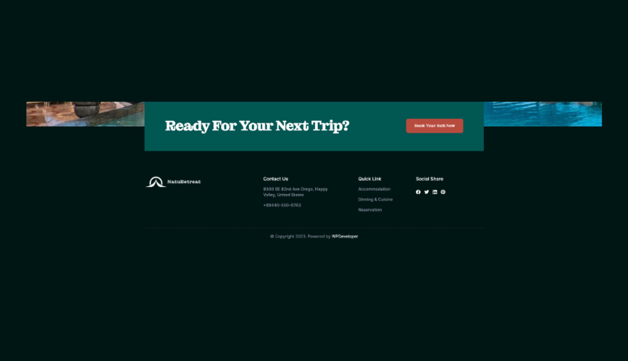 NatuRetreat - Ecotourism Template For Elementor Footer | Templately