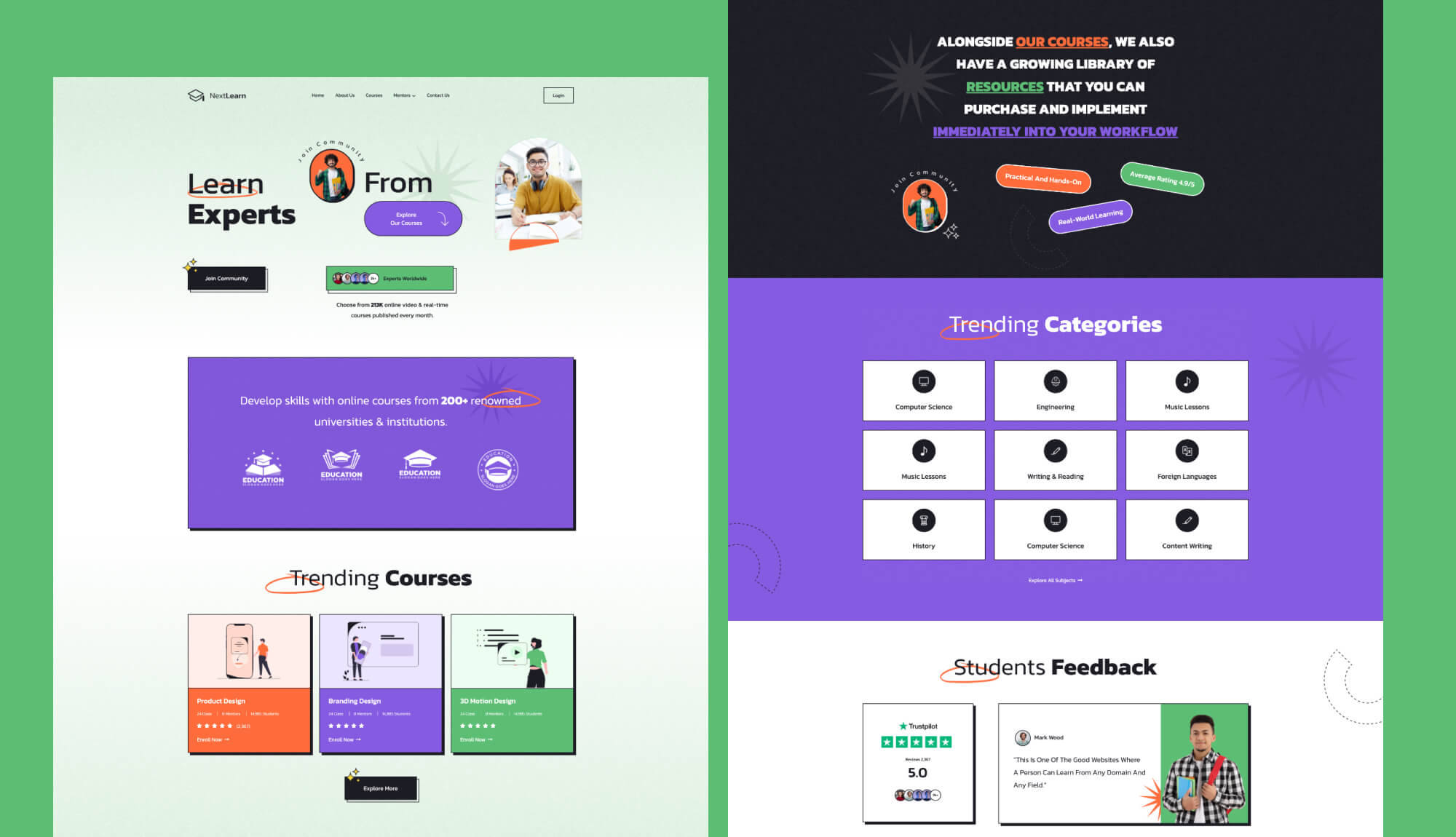 NextLearn - eLearning Template Pack For Gutenberg Home Page | Templately