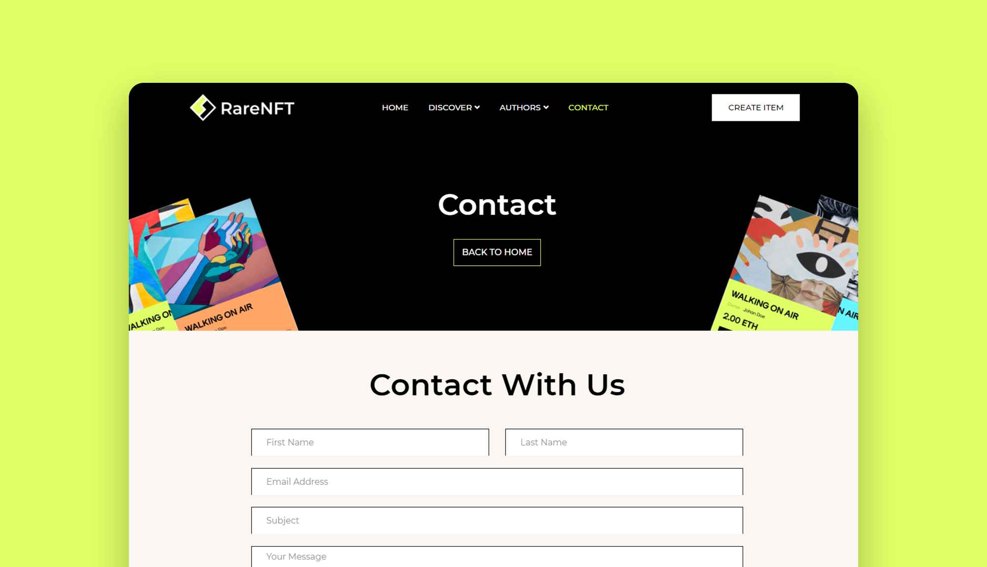 RareNFT - NFT Agency Website Template Contact Page | Templately