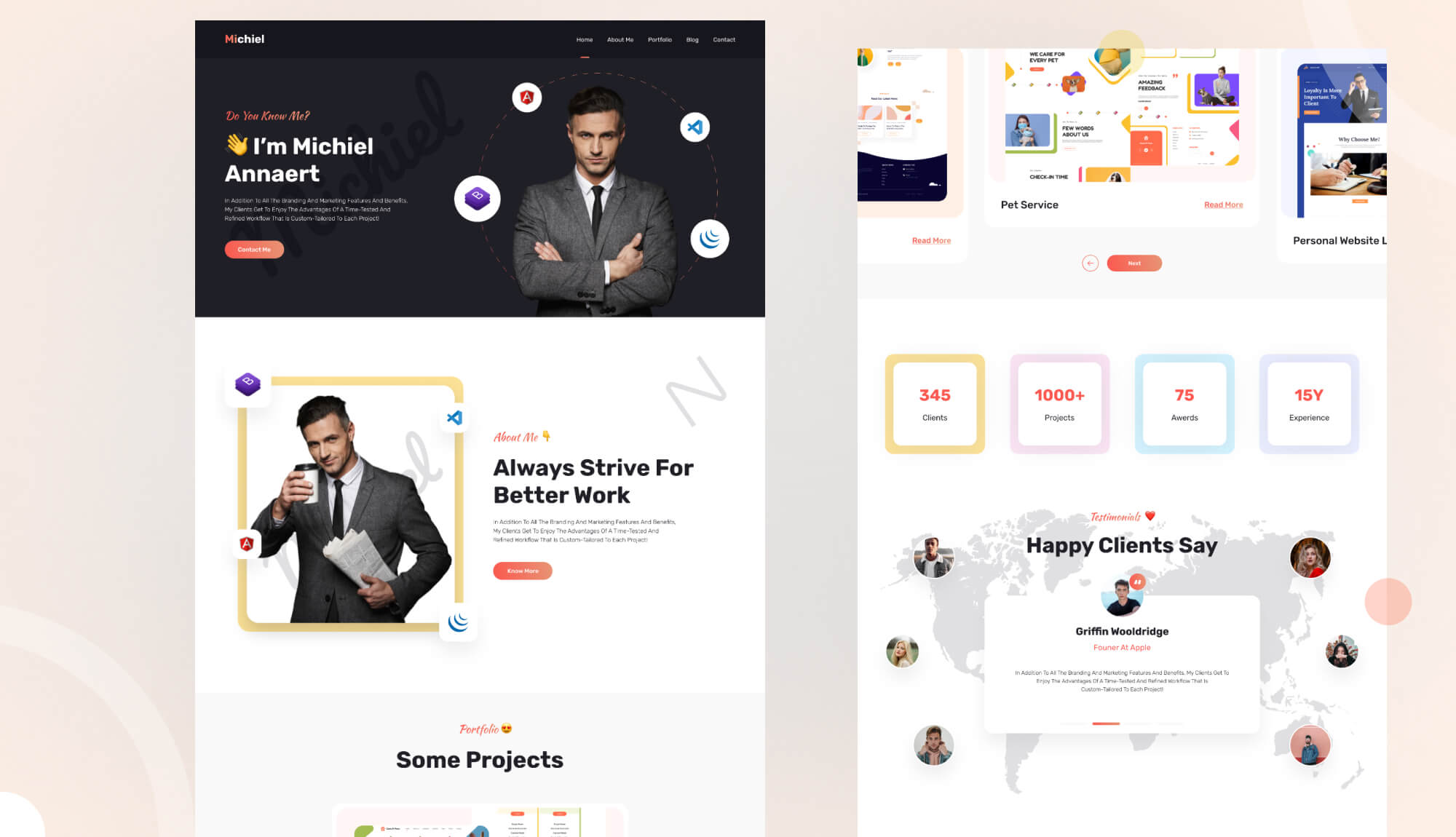 Michiel - Personal Web Developer Website Home Page Template | Templately