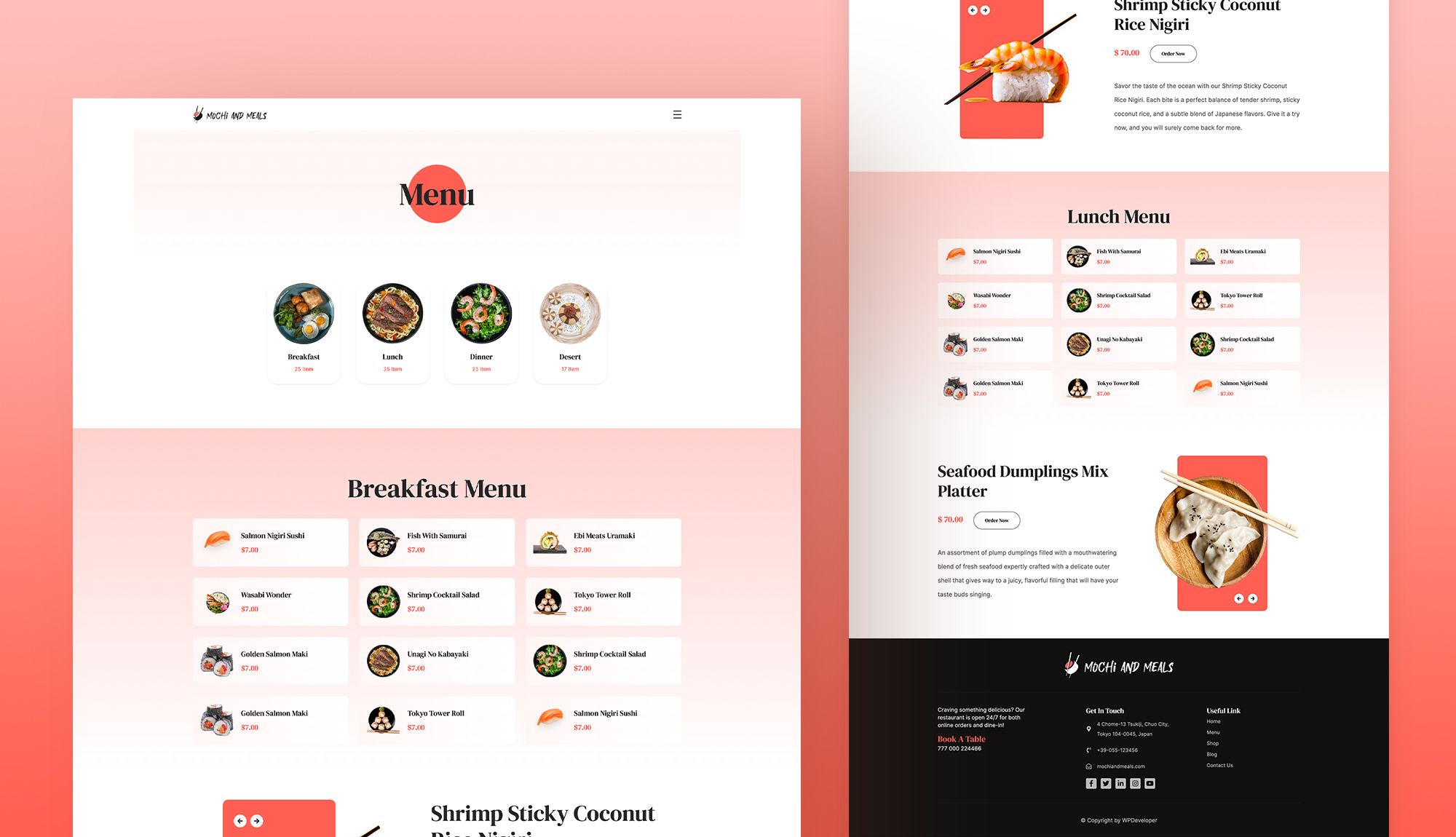 Mochi And Meals - Japanese Restaurant Template For Gutenberg Menu Page ...