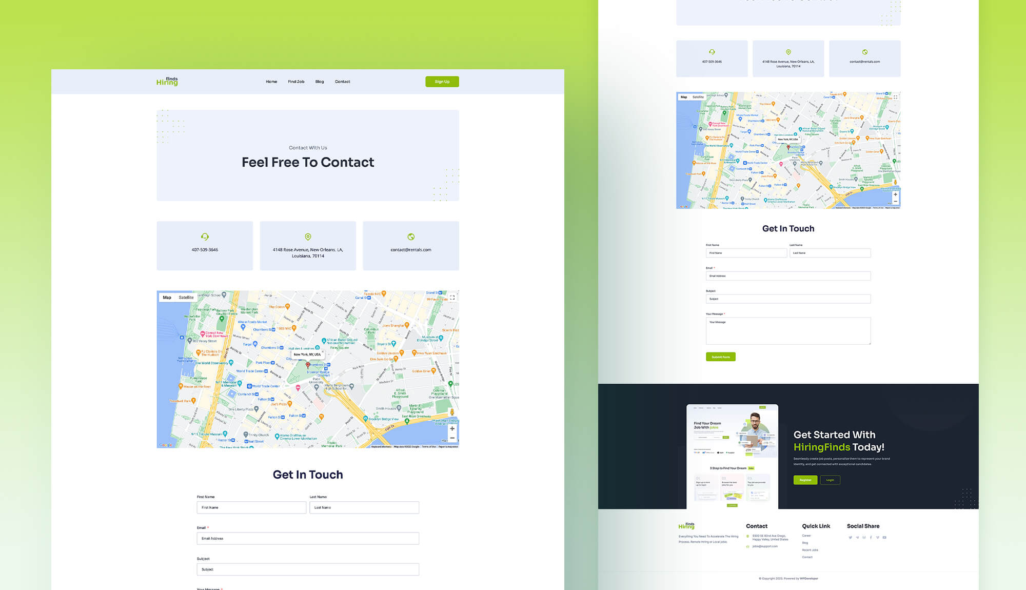 HiringFinds - Job Board Website For Gutenberg Contact Page | Templately