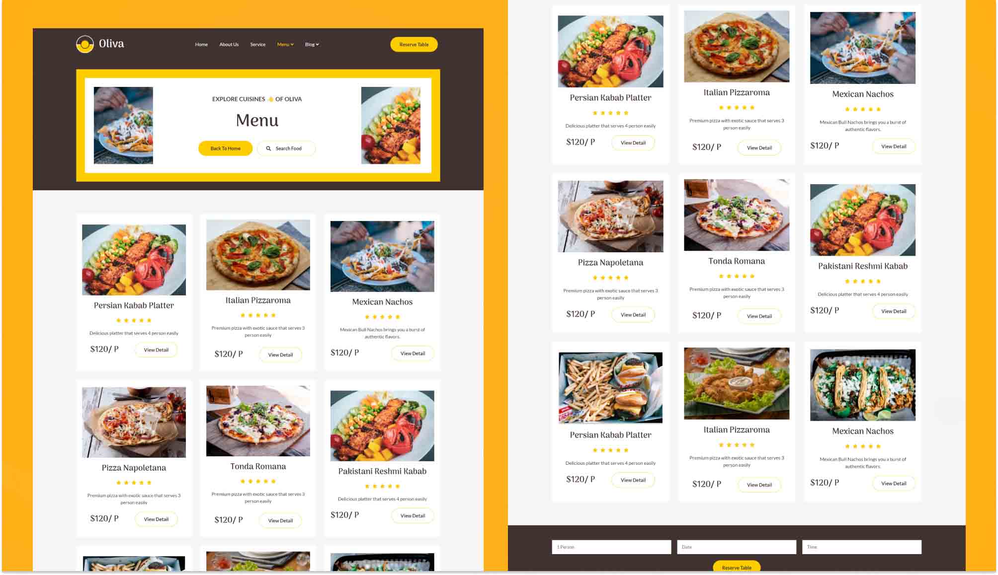 Oliva - Fine Dining Restaurant Website Menu Page | Templately