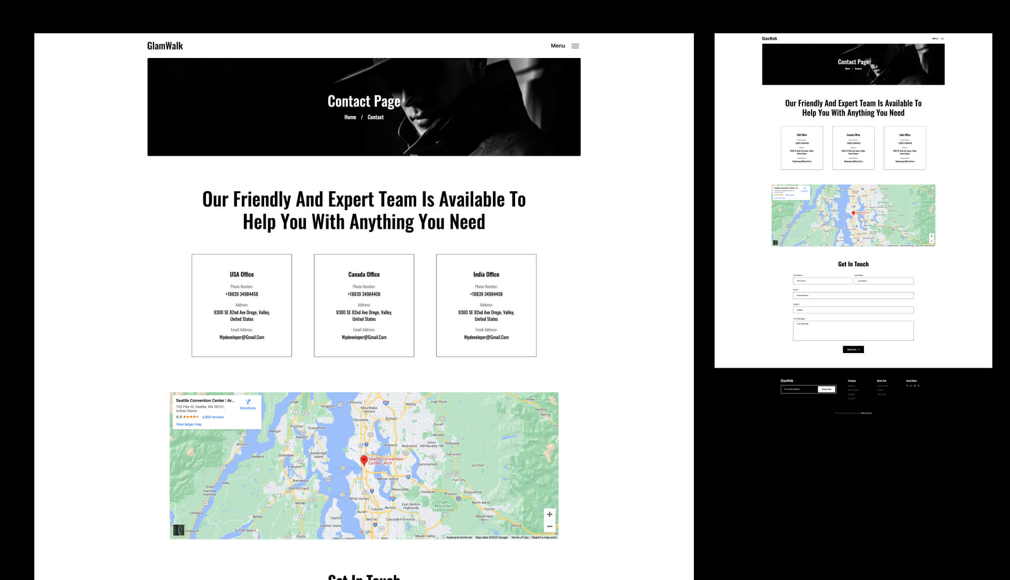 GlamWalk - Fashion Portfolio Website For Elementor Contact Page ...