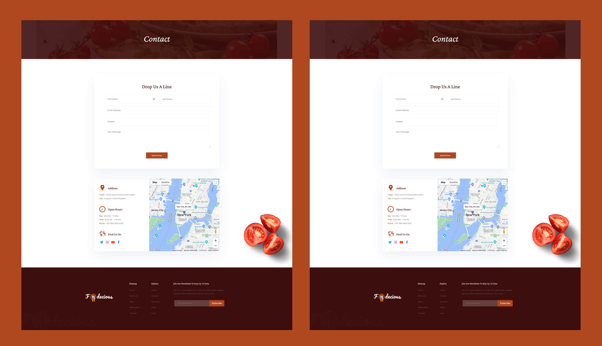 Foodiecious - Restaurant Website Template For Gutenberg Contact Page ...
