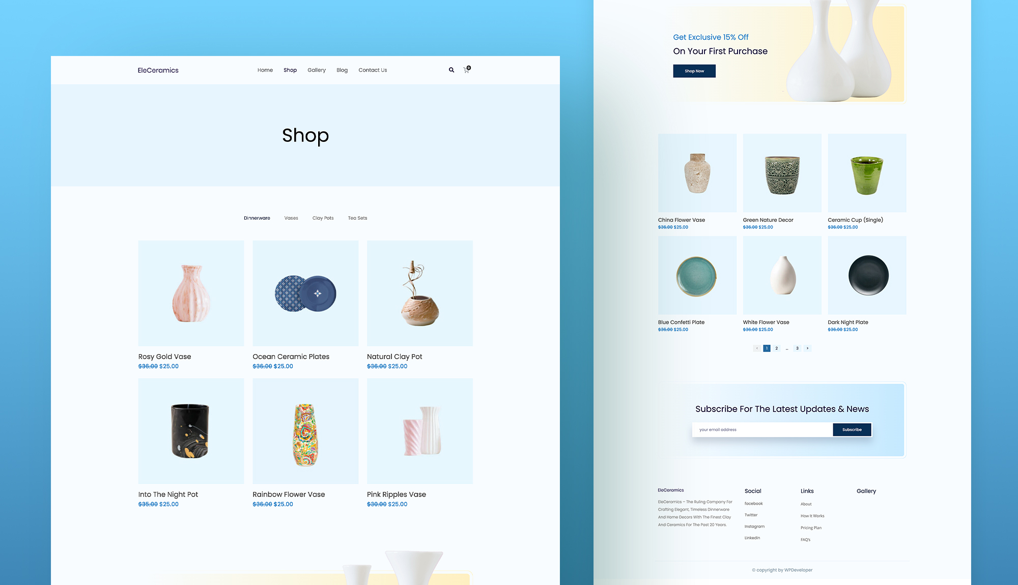 EleCeramics - Ceramic Website Template For Gutenberg Shop Page | Templately