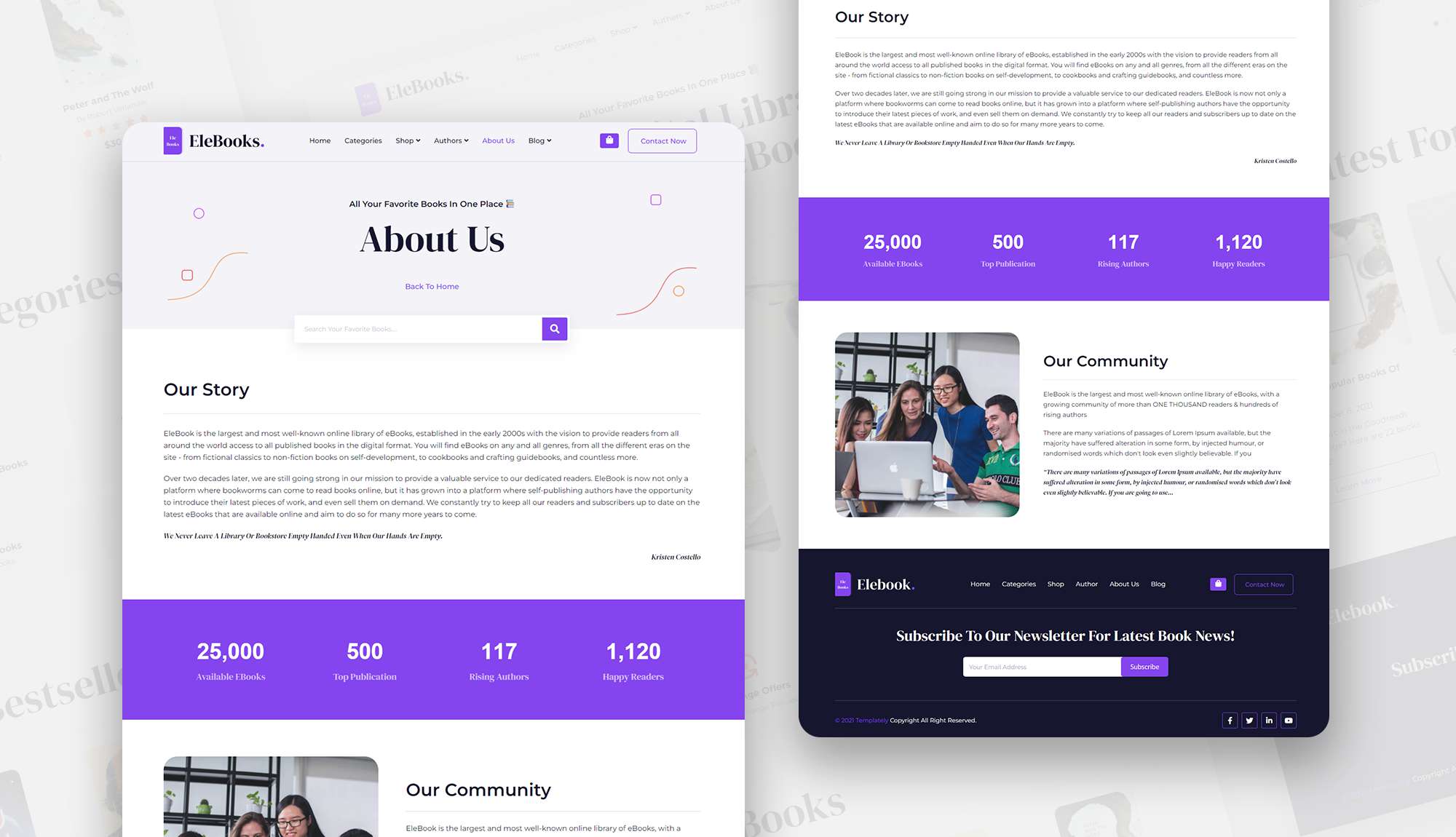 EleBook - eBook Website Template About Page | Templately