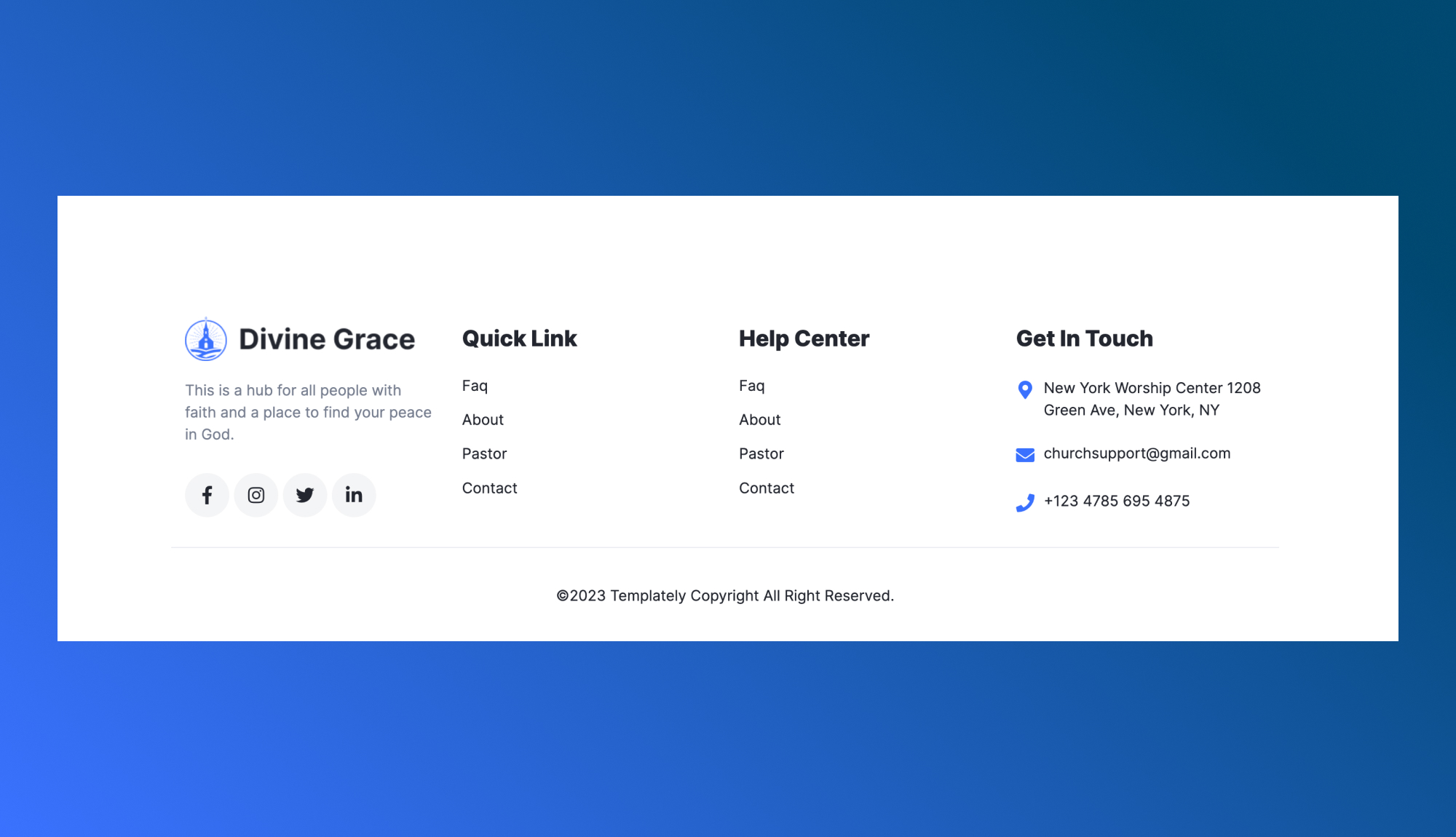 Divine Grace - Church Website Template For Gutenberg Footer Section ...