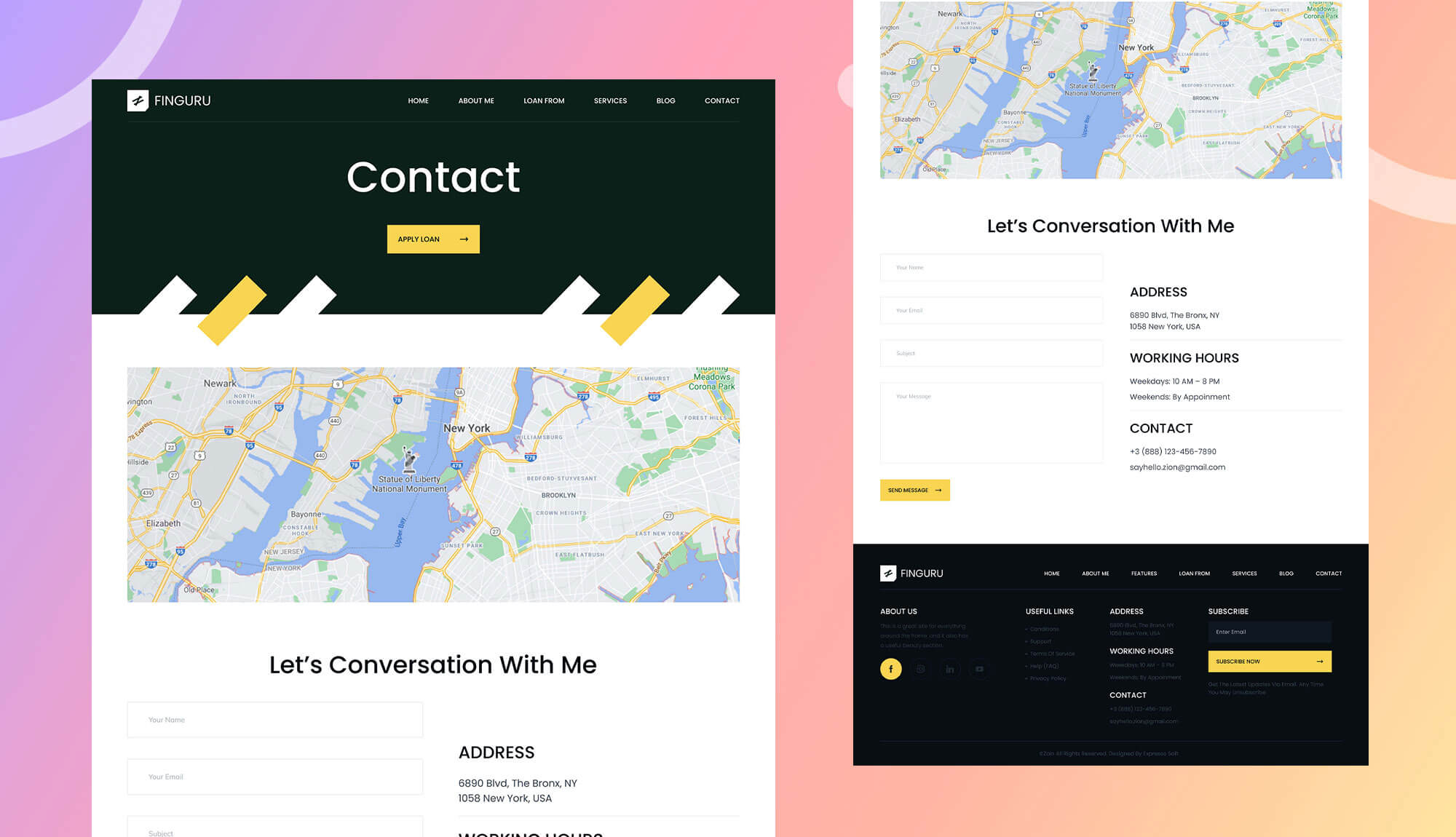 FinGuru - Personal Website Template For Bankers Contact Page | Templately