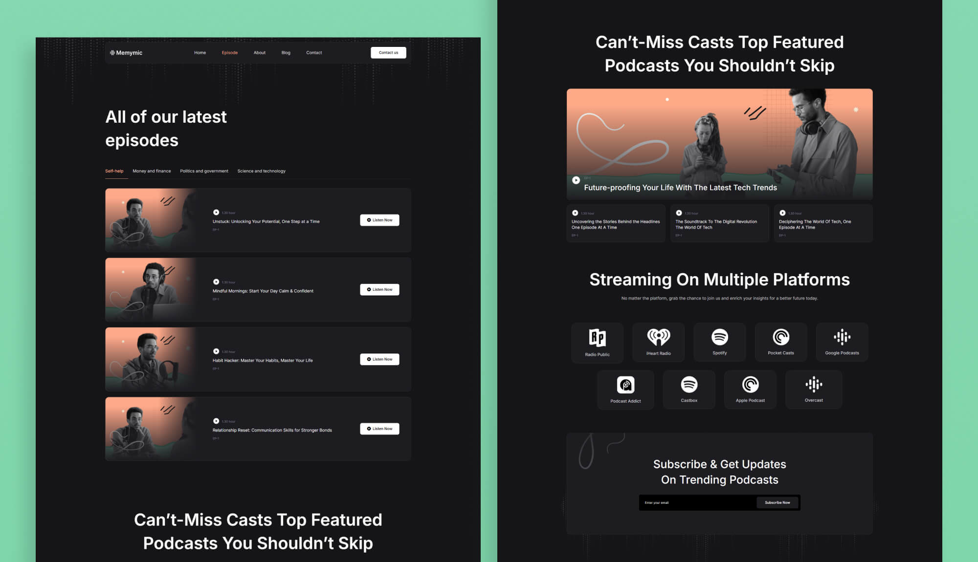 Memymic – Podcast Website Template for Gutenberg Episode Page | Templately
