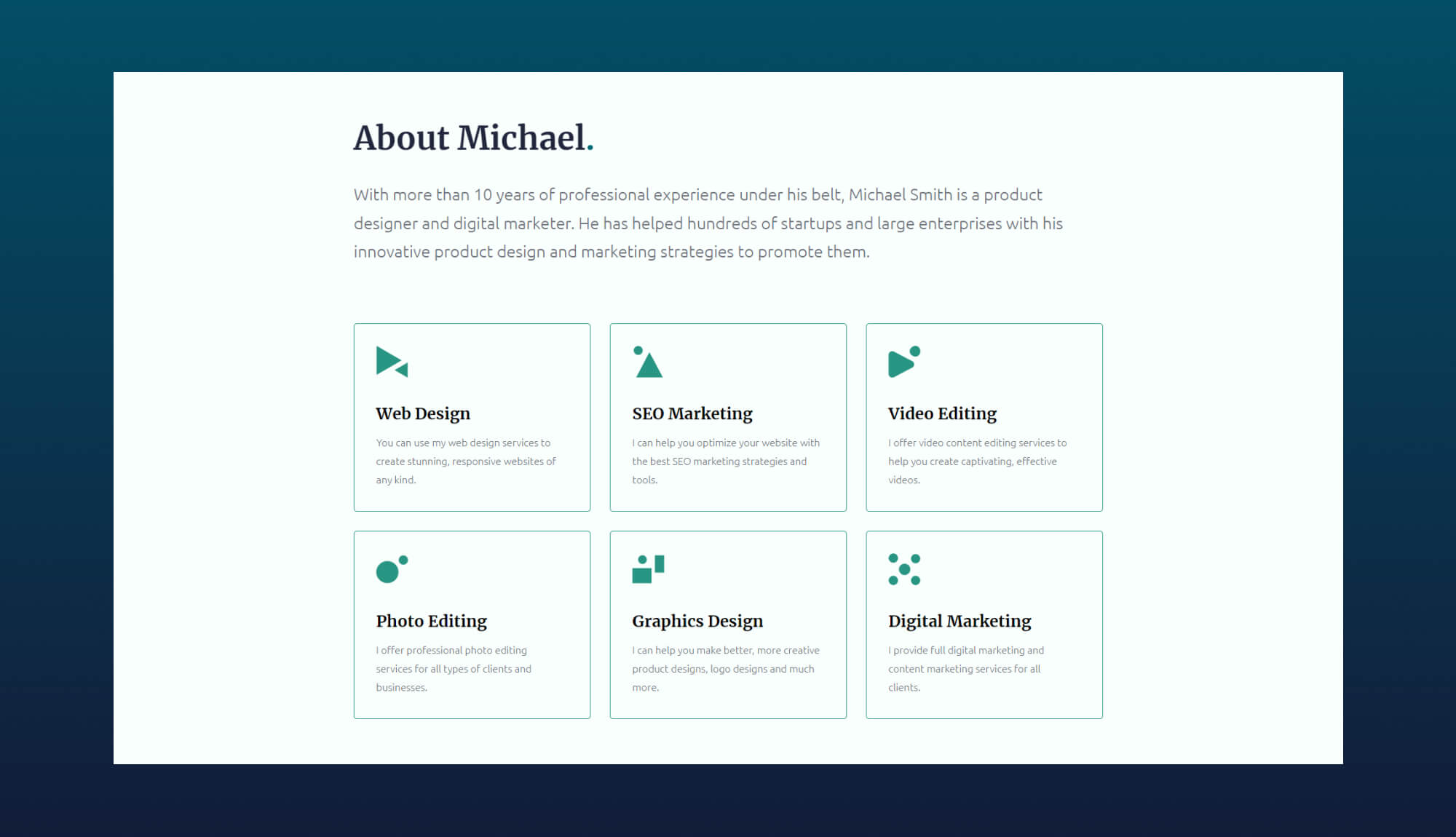 Michael - Gutenberg Minimalist Portfolio Template About Section | Templately