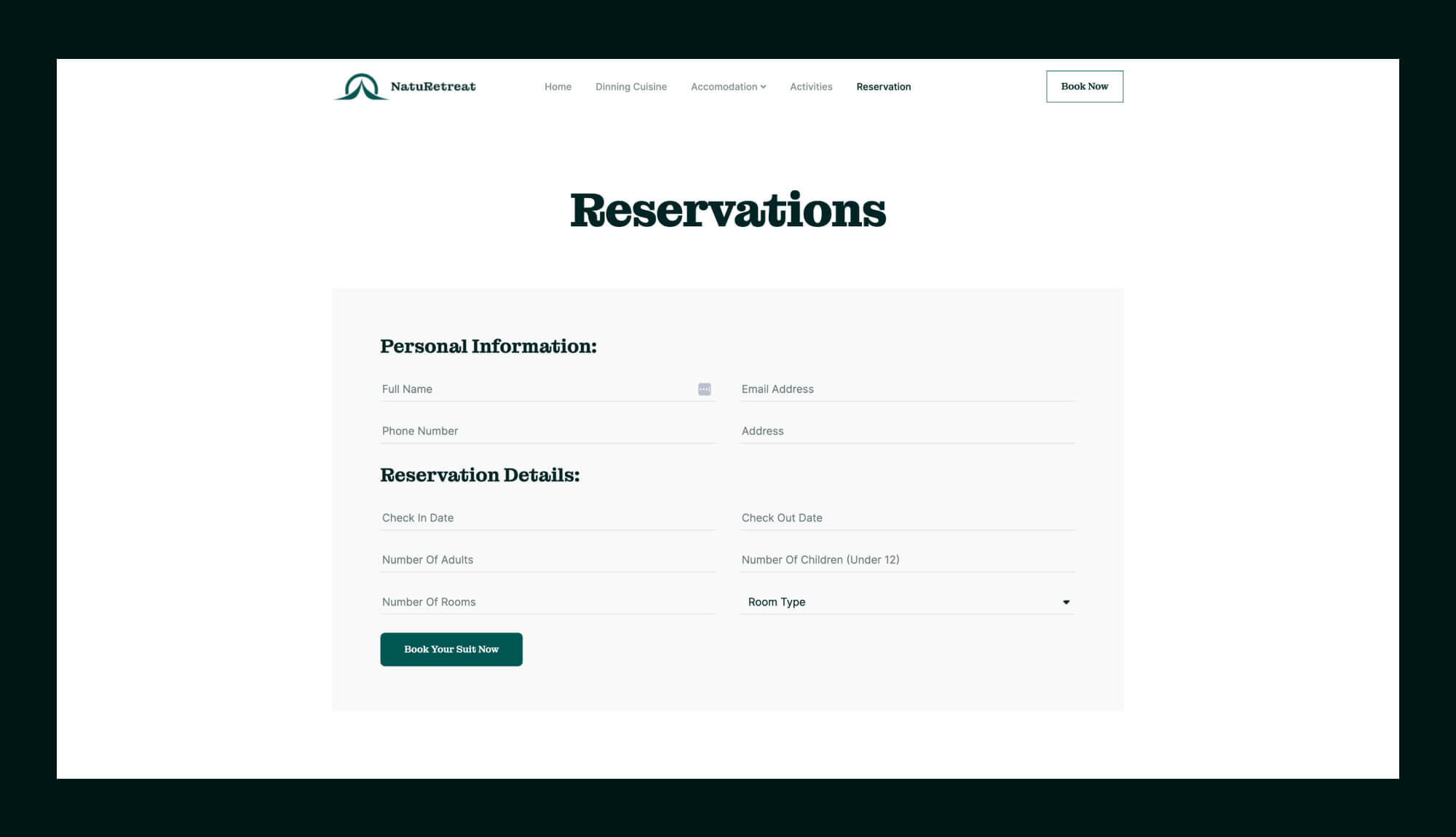 NatuRetreat - Ecotourism Template For Elementor Reservation Form ...