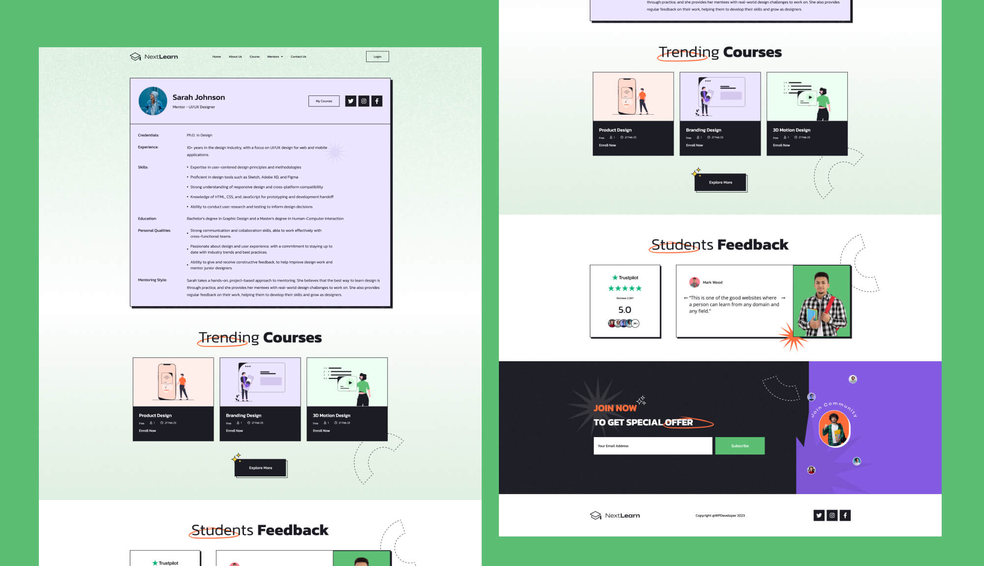 NextLearn - eLearning Template Pack For Elementor Mentor Details Page ...