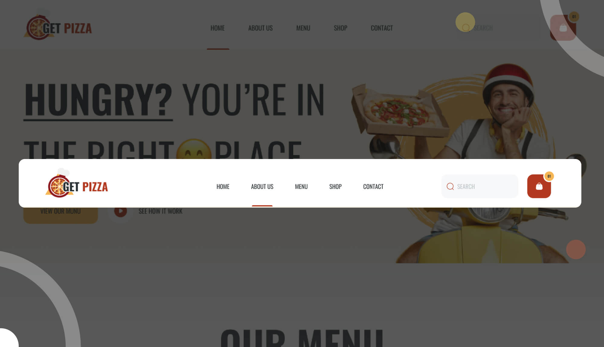 Get Pizza - Online Restaurant Website Template Header | Templately