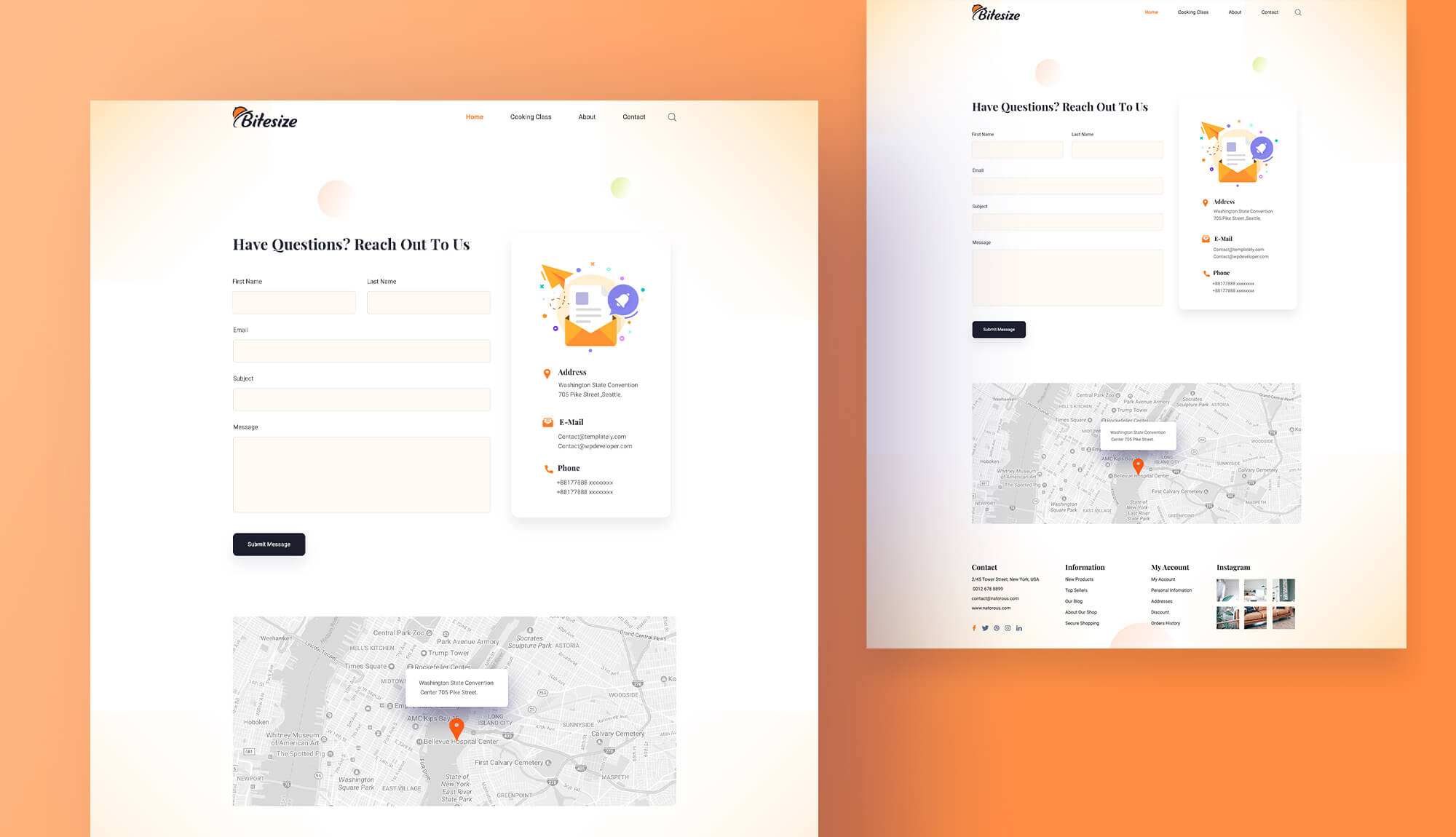 Bitesize - Cooking Class Website Contact Page | Templately