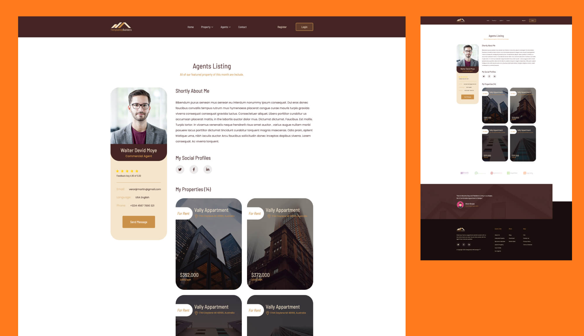 TemplatelyBuilders - Real Estate Website For Gutenberg Agent Details ...
