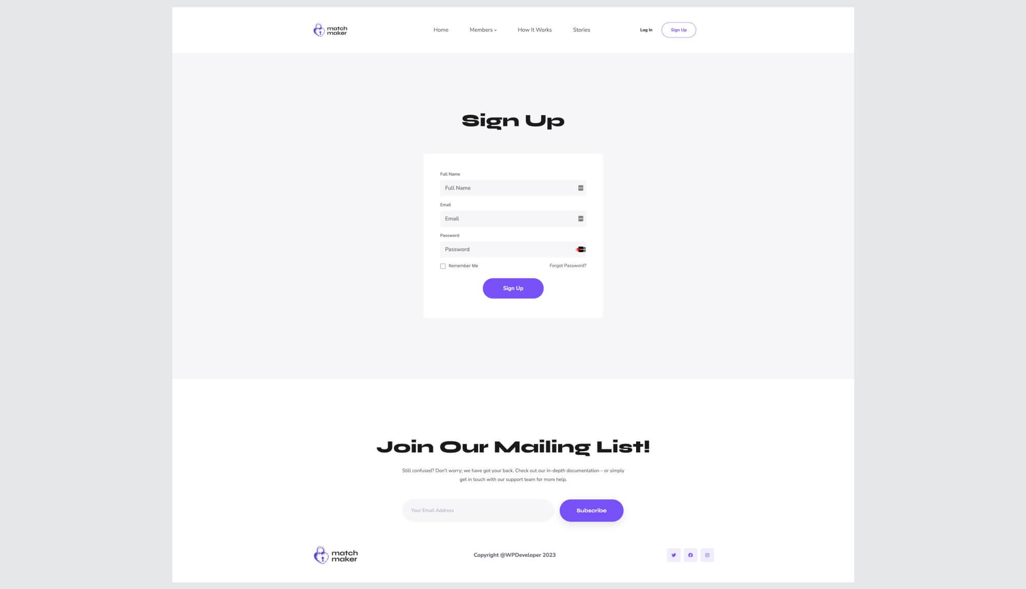MatchMaker - Dating Website Template For Elementor SignUp page | Templately