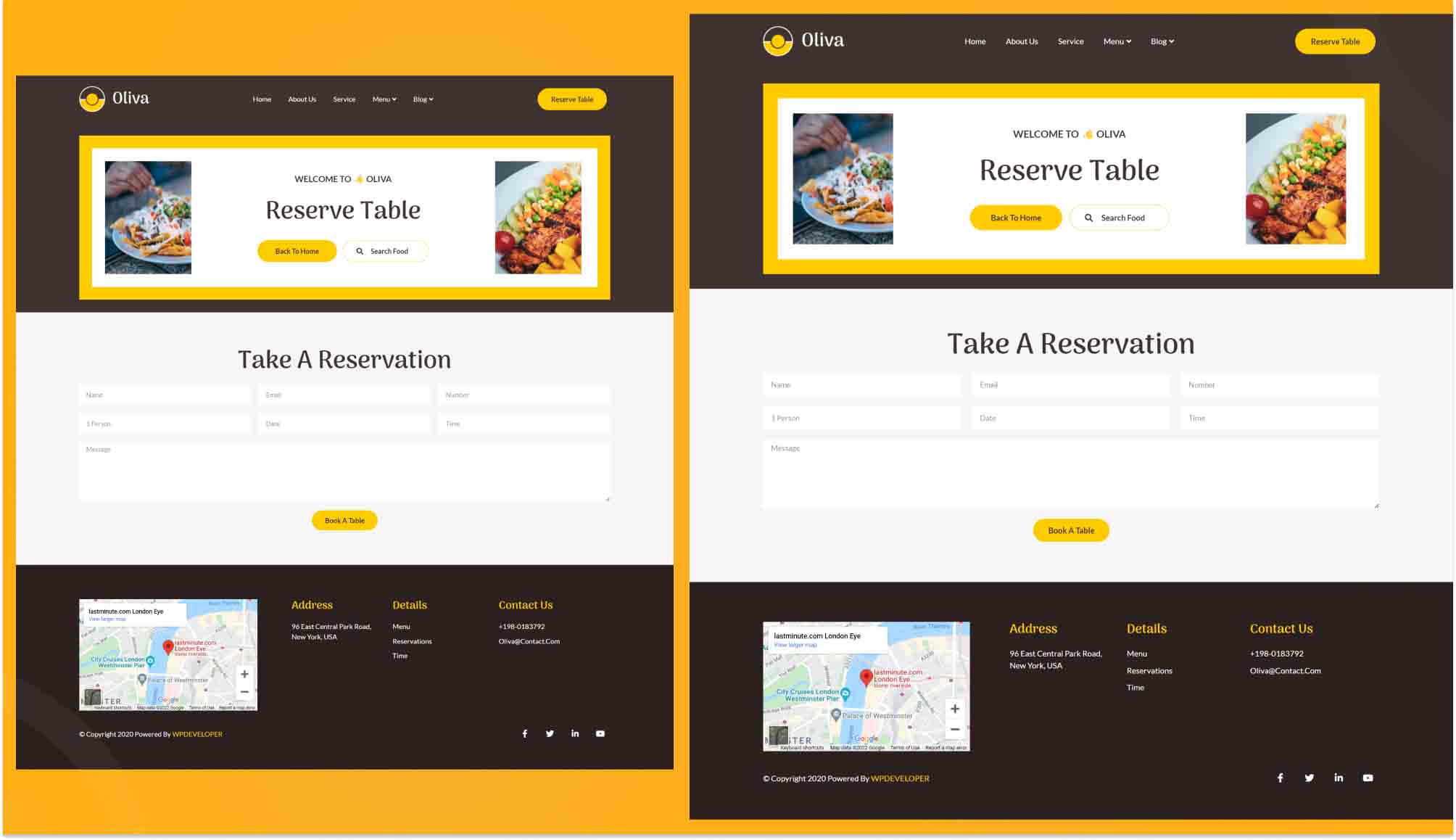 Oliva - Fine Dining Restaurant Website Reservation Page | Templately