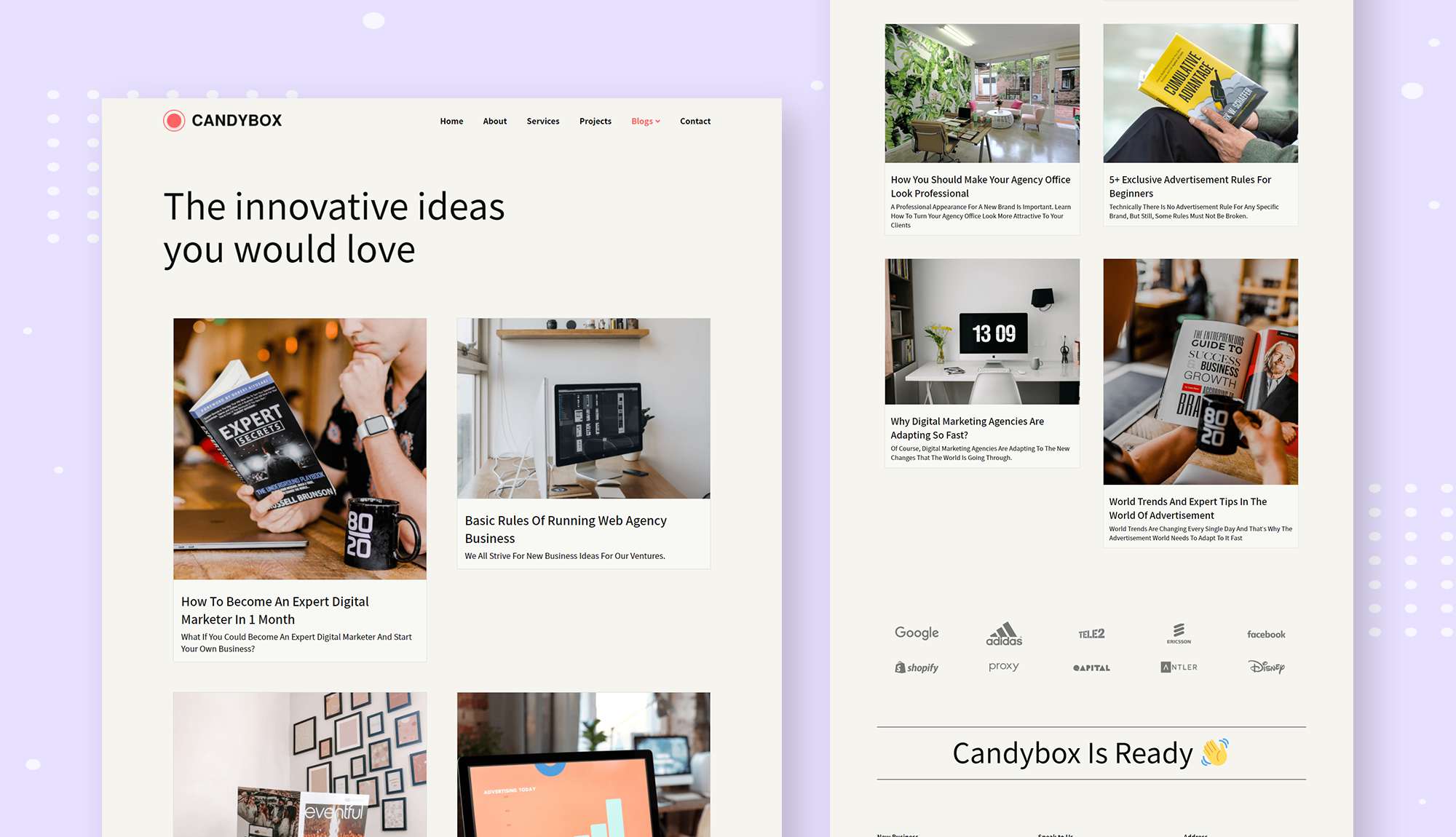 Candybox - Advertising Agency Website Template Blog Page | Templately