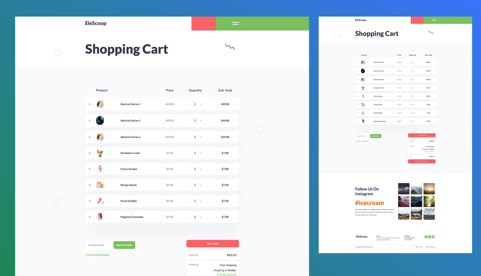 EleScoop - Ice Cream Website Template For Elementor Cart Page | Templately