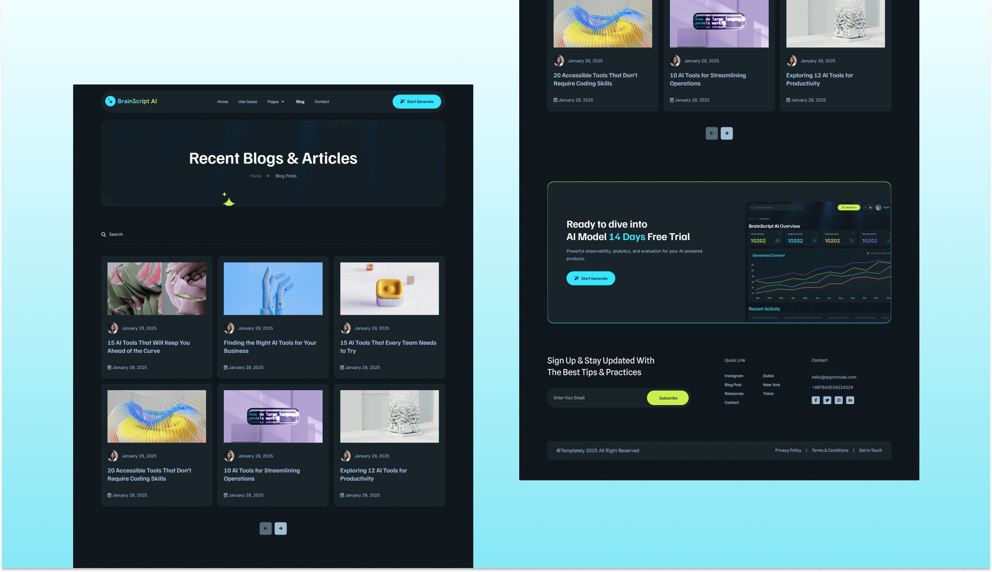 BrainScript AI – Multipurpose AI SaaS Website Template Blog Page | Templately