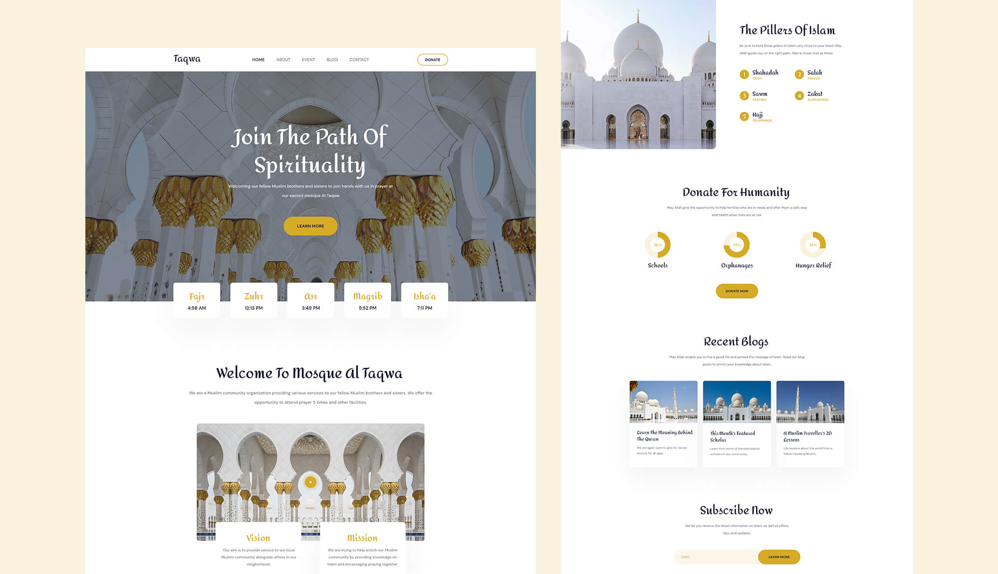 Taqwa - Mosque Website Template Home Page | Templately