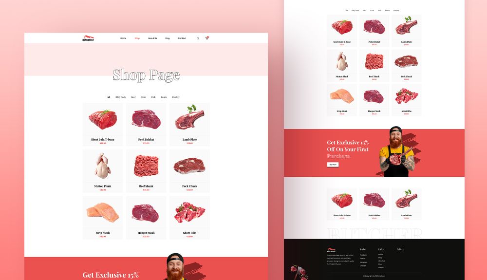 Meat Market - Butcher Shop Website For Gutenberg Shop Page | Templately